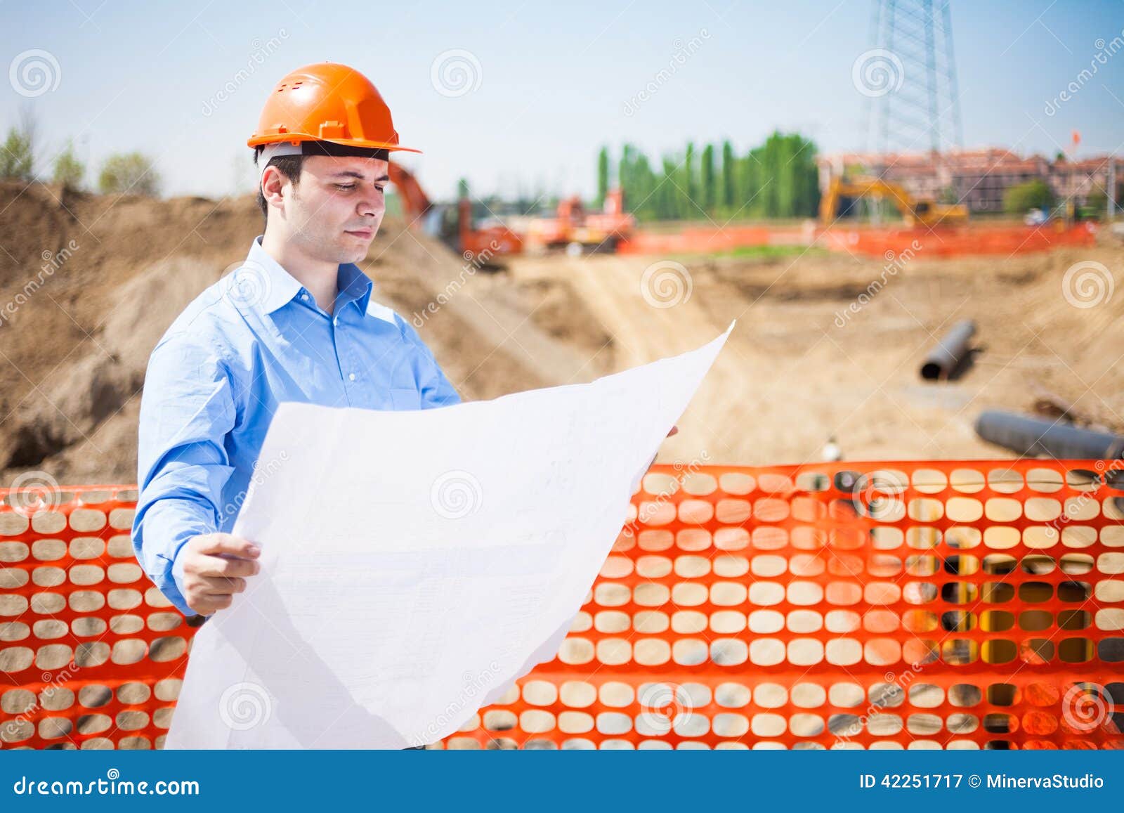 Man at Work in a Construction Site Stock Image - Image of drawing ...