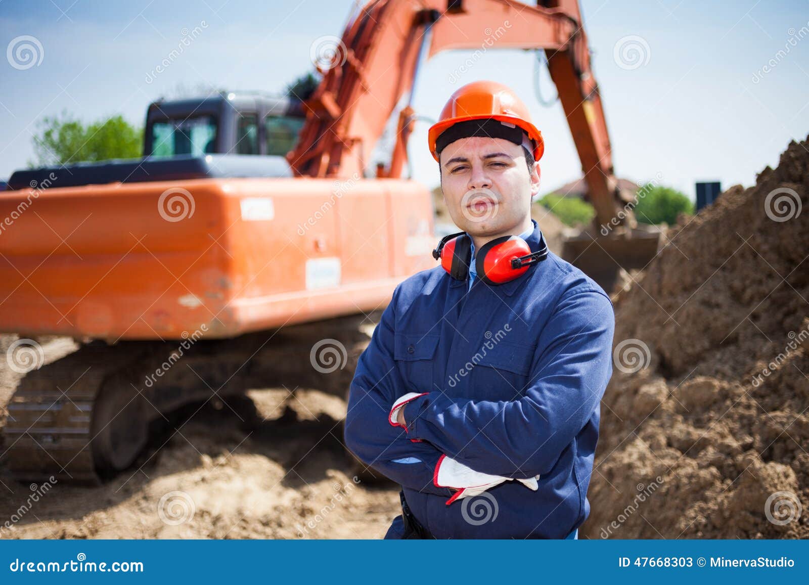 Man at Work in a Construction Site Stock Image - Image of heavy ...