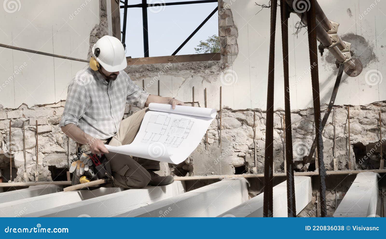 Man At Work, Construction Worker Wearing Helmet And Looking At ...
