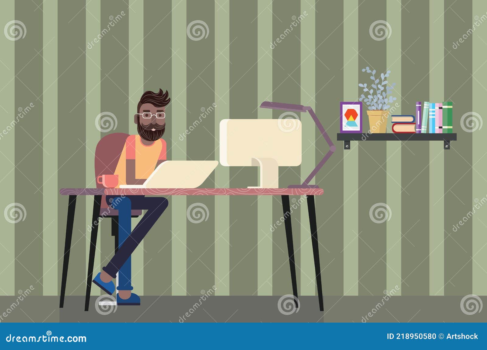 Man work at home office stock vector. Illustration of workplace - 218950580