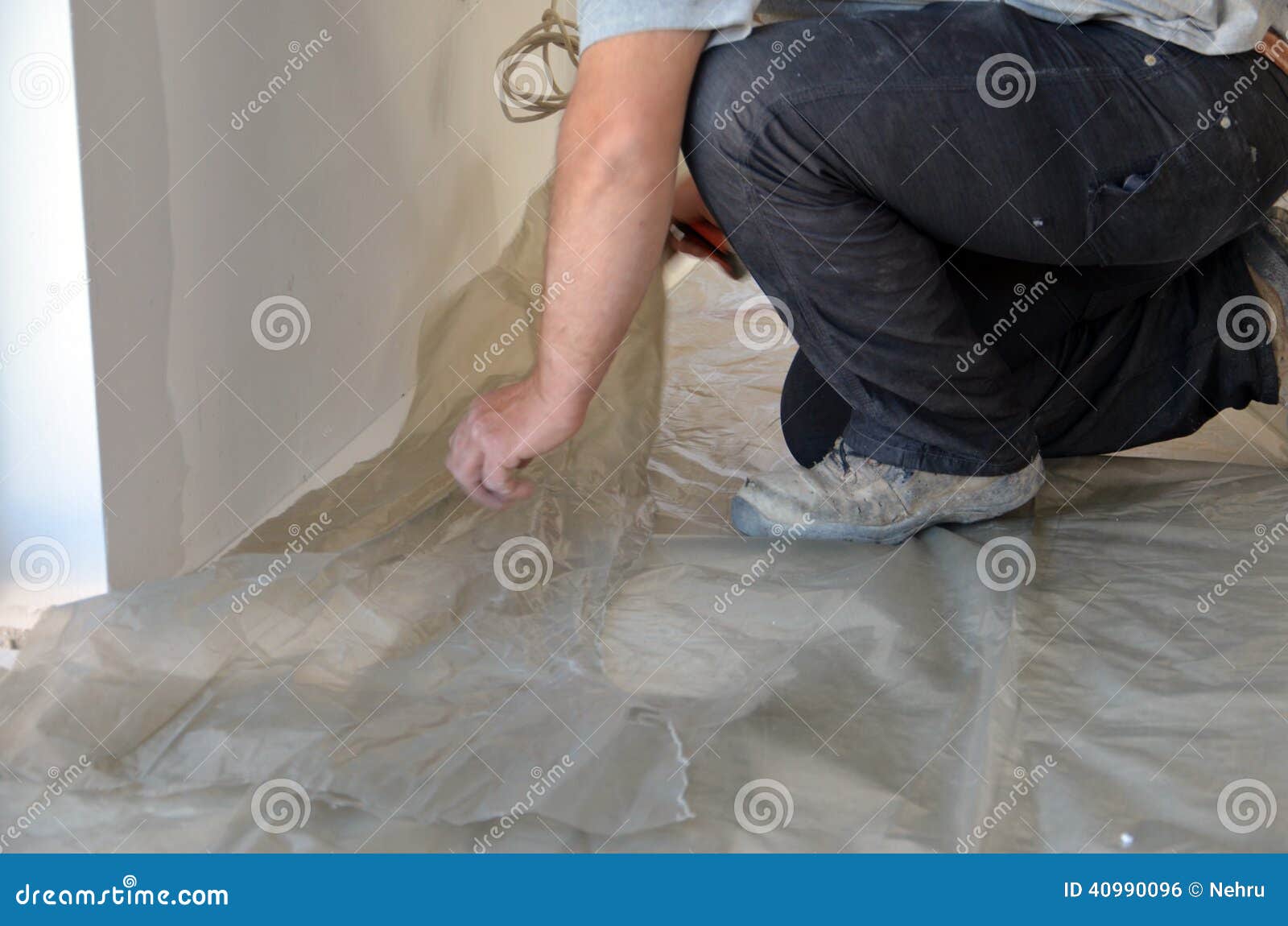 Man Work on Isolation of Floor Stock Photo - Image of carpenter ...