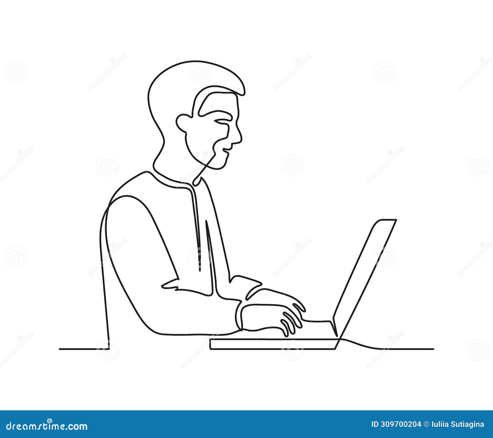Man Work on Laptop, Continuous One Line Drawing. Learning or Business ...