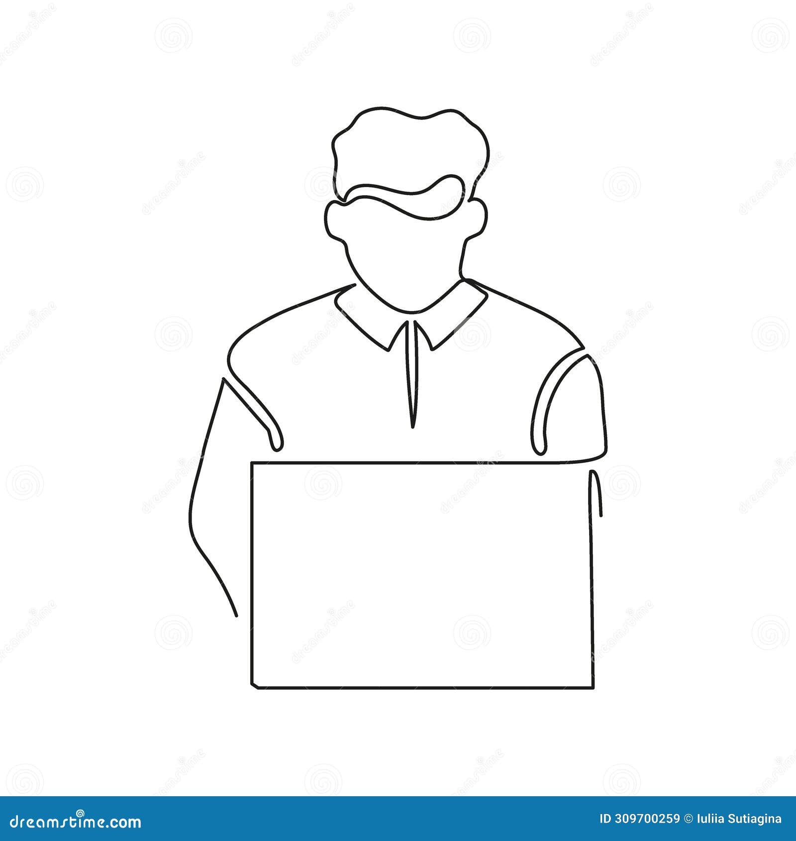 Man Work on Laptop, Continuous One Line Drawing. Learning or Business ...