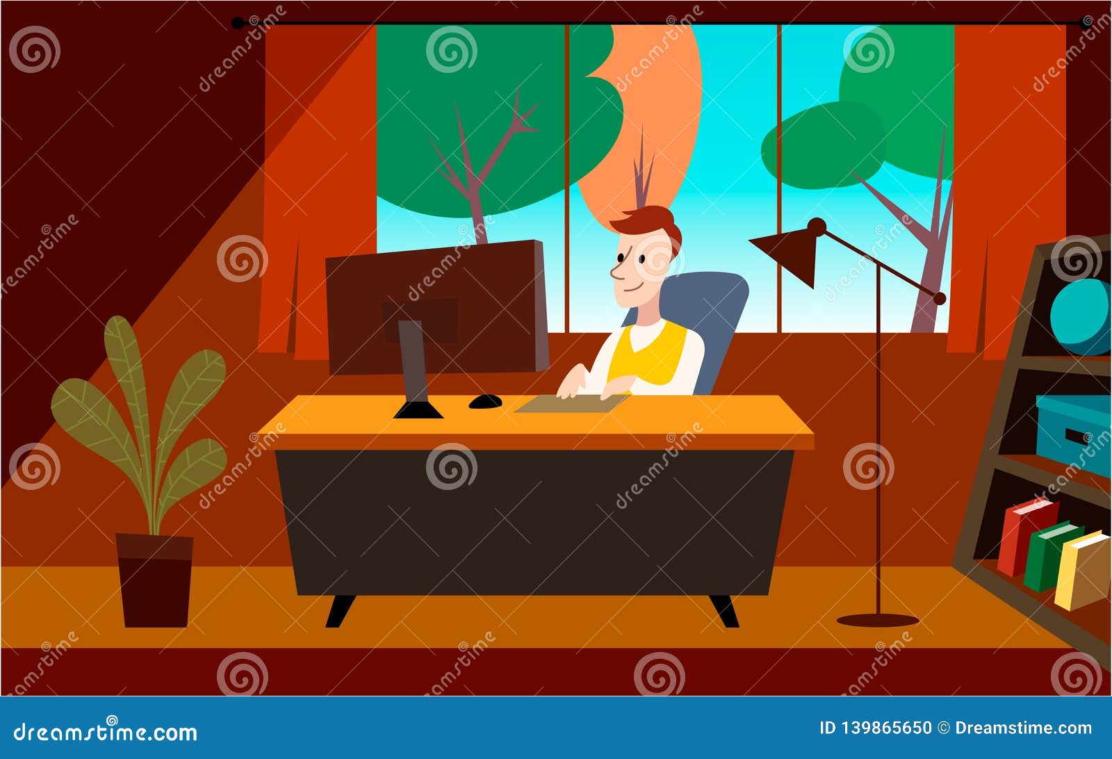 The Man Work in the Office. Art Illustration Stock Vector ...
