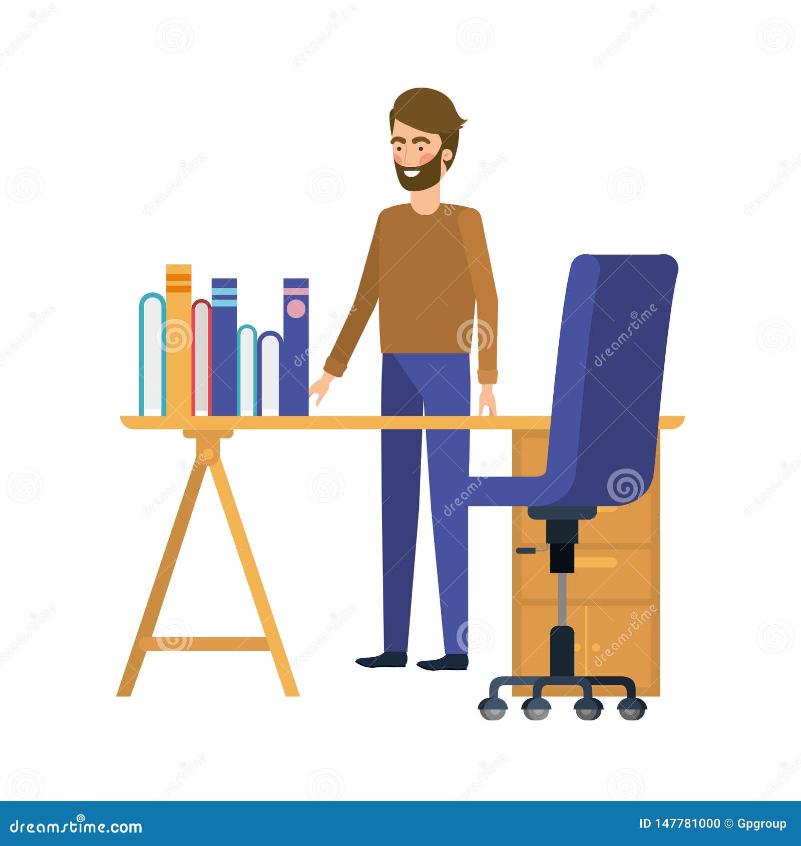 Man in the Work Office with White Background Stock Vector ...