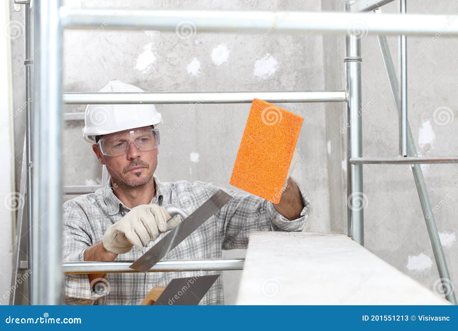 Man Work, Professional Construction Worker with Plastering Tools on ...