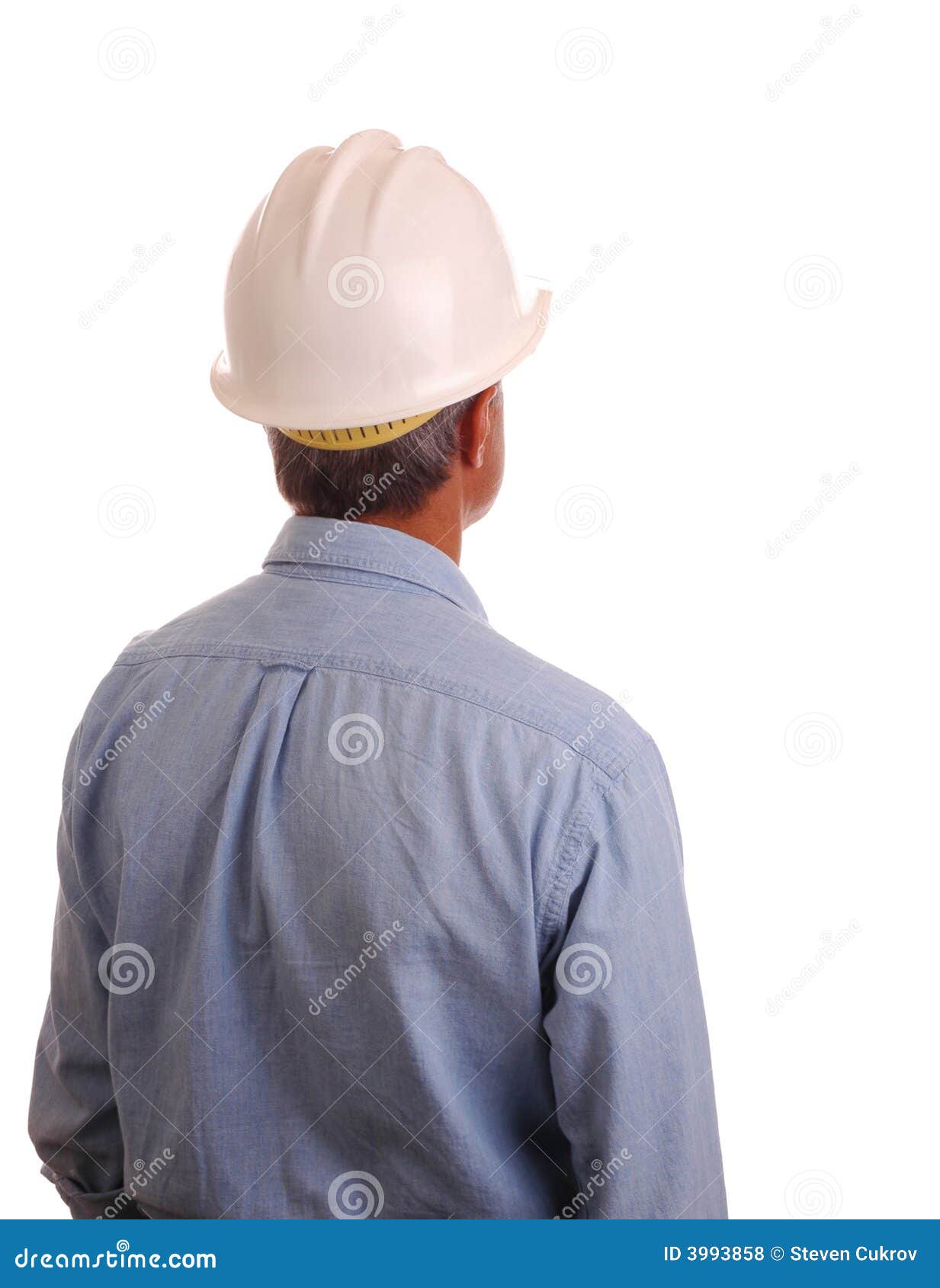 Man in Work Shirt and Hardhat Stock Photo - Image of white, laborer ...