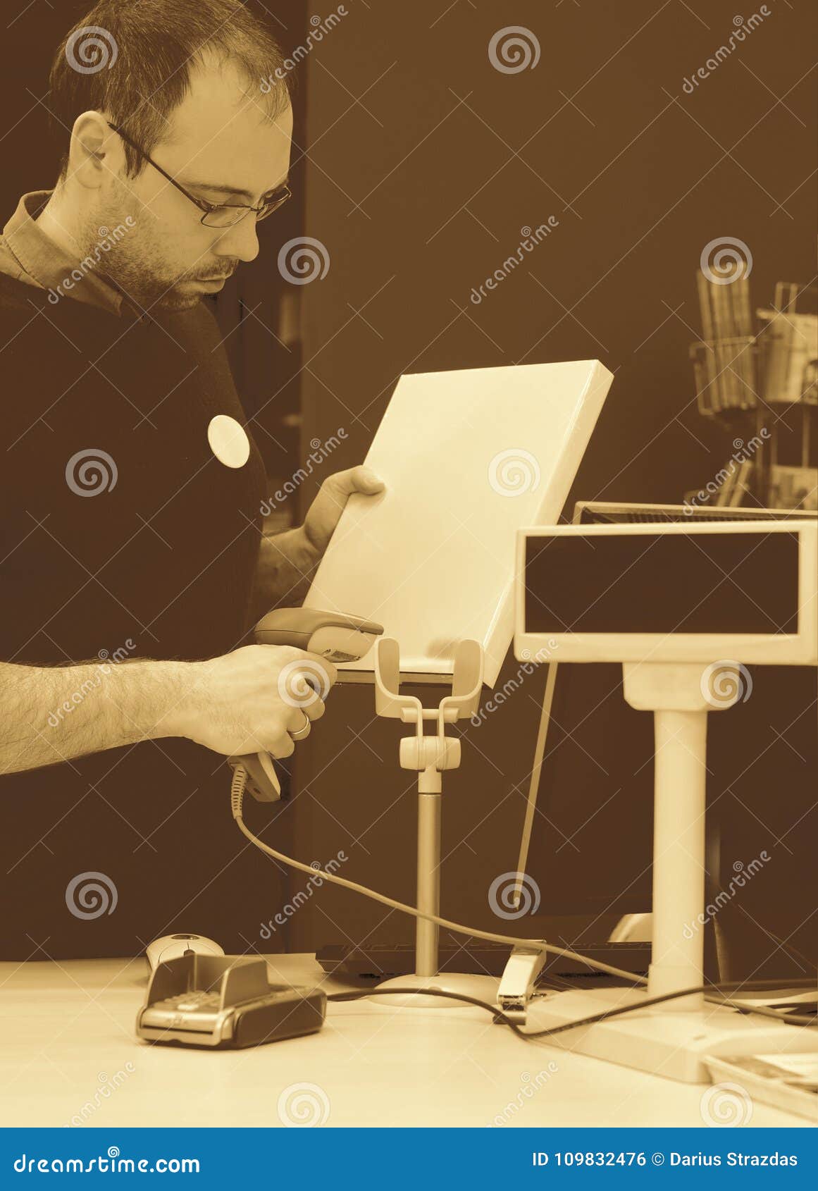Man Work in a Shop, Scanning Stock Photo - Image of professional ...