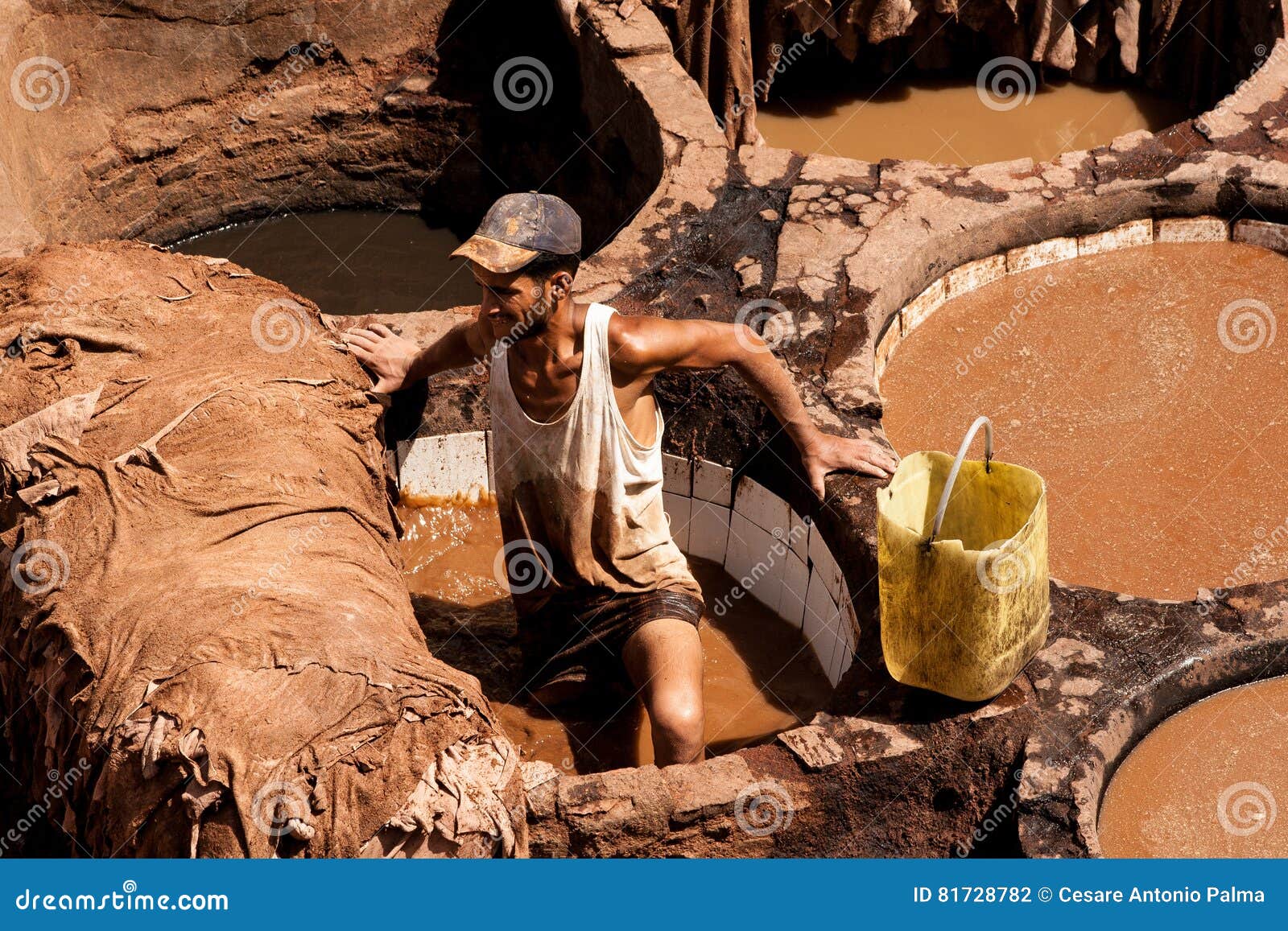 Man at Work in a Tannery in Fes Editorial Photography - Image of medina ...