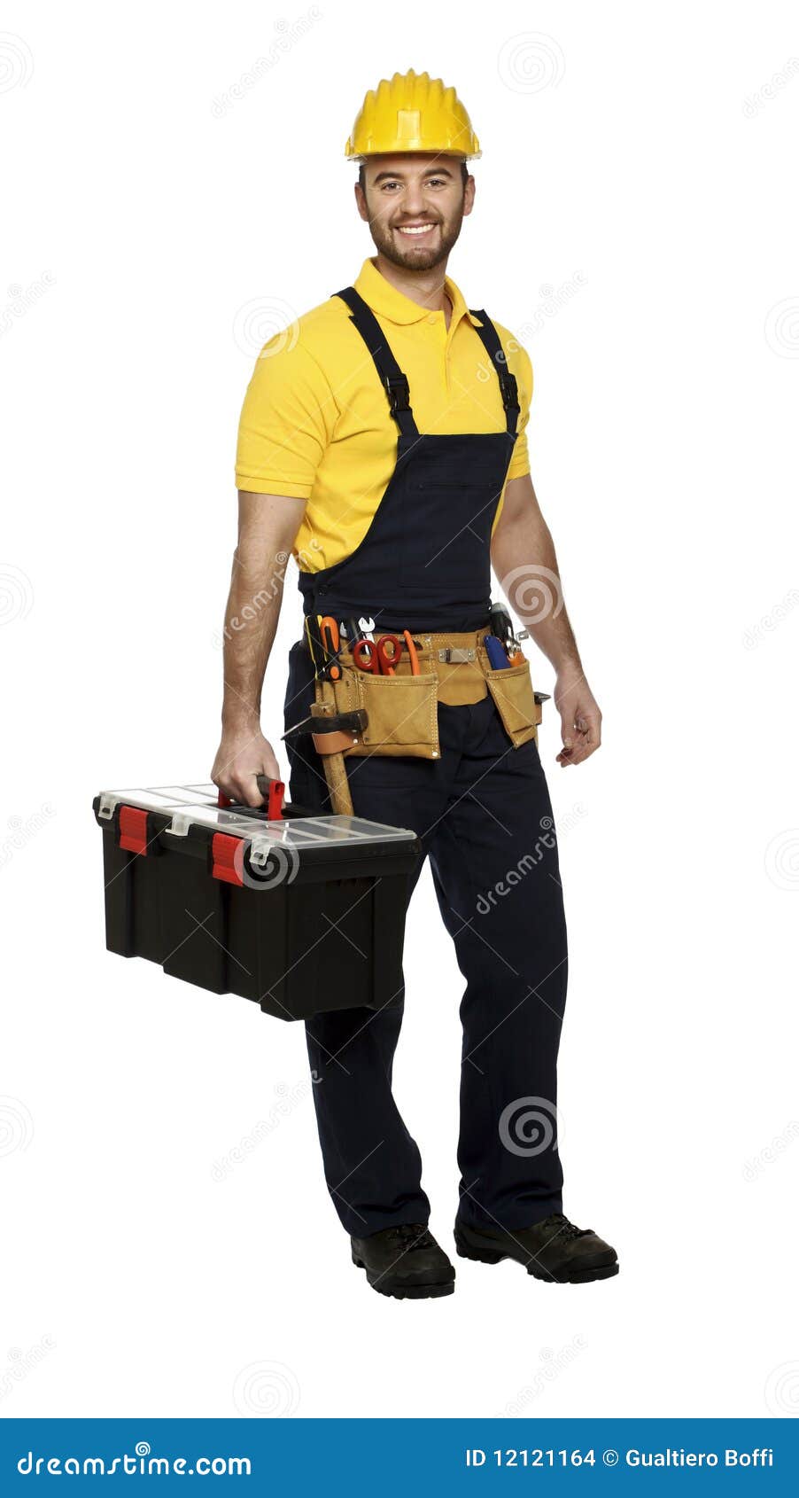 Man at work with toolbox stock photo. Image of technician - 12121164