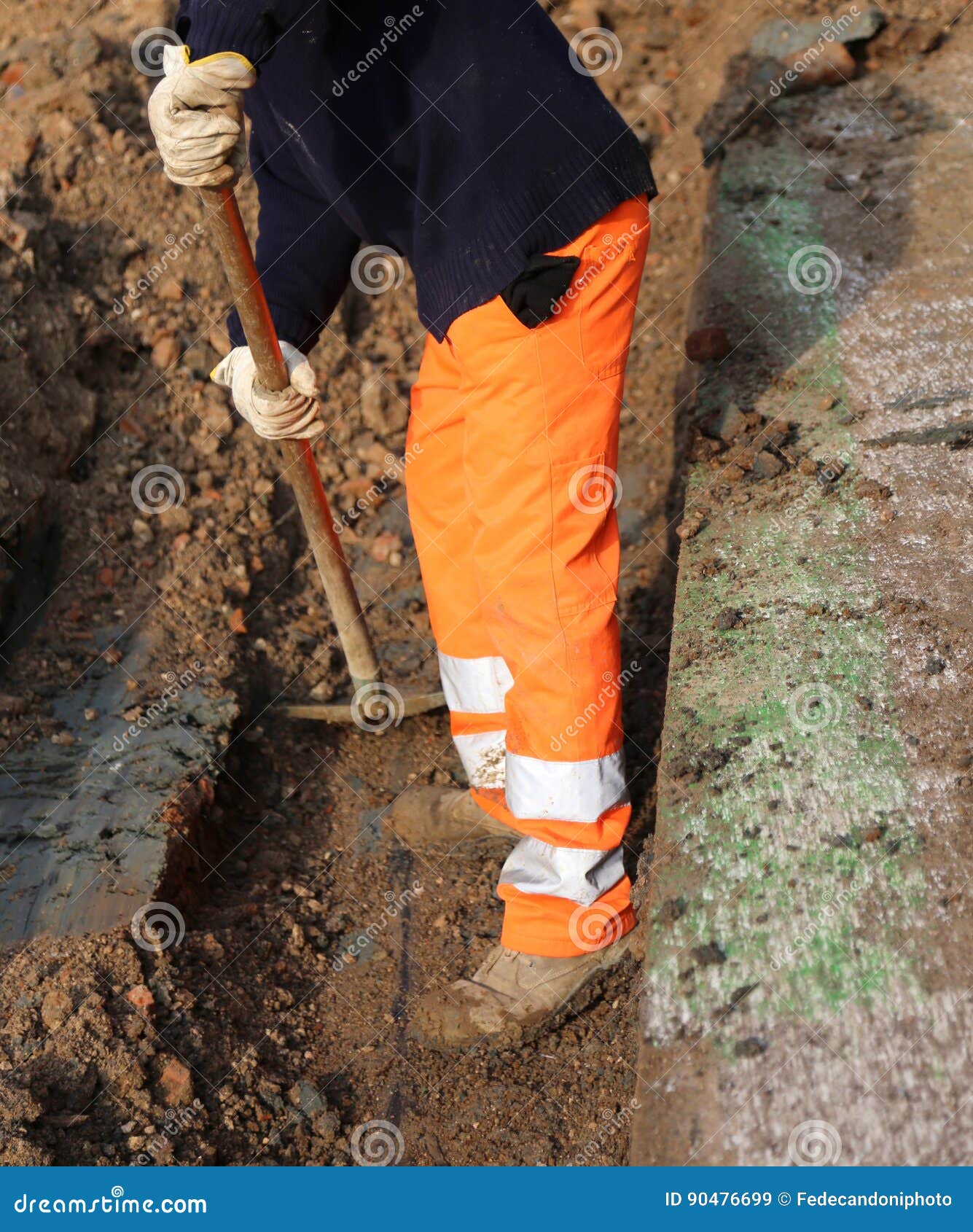 Man at Work in the Trench in the Roadwork Stock Image - Image of glove ...