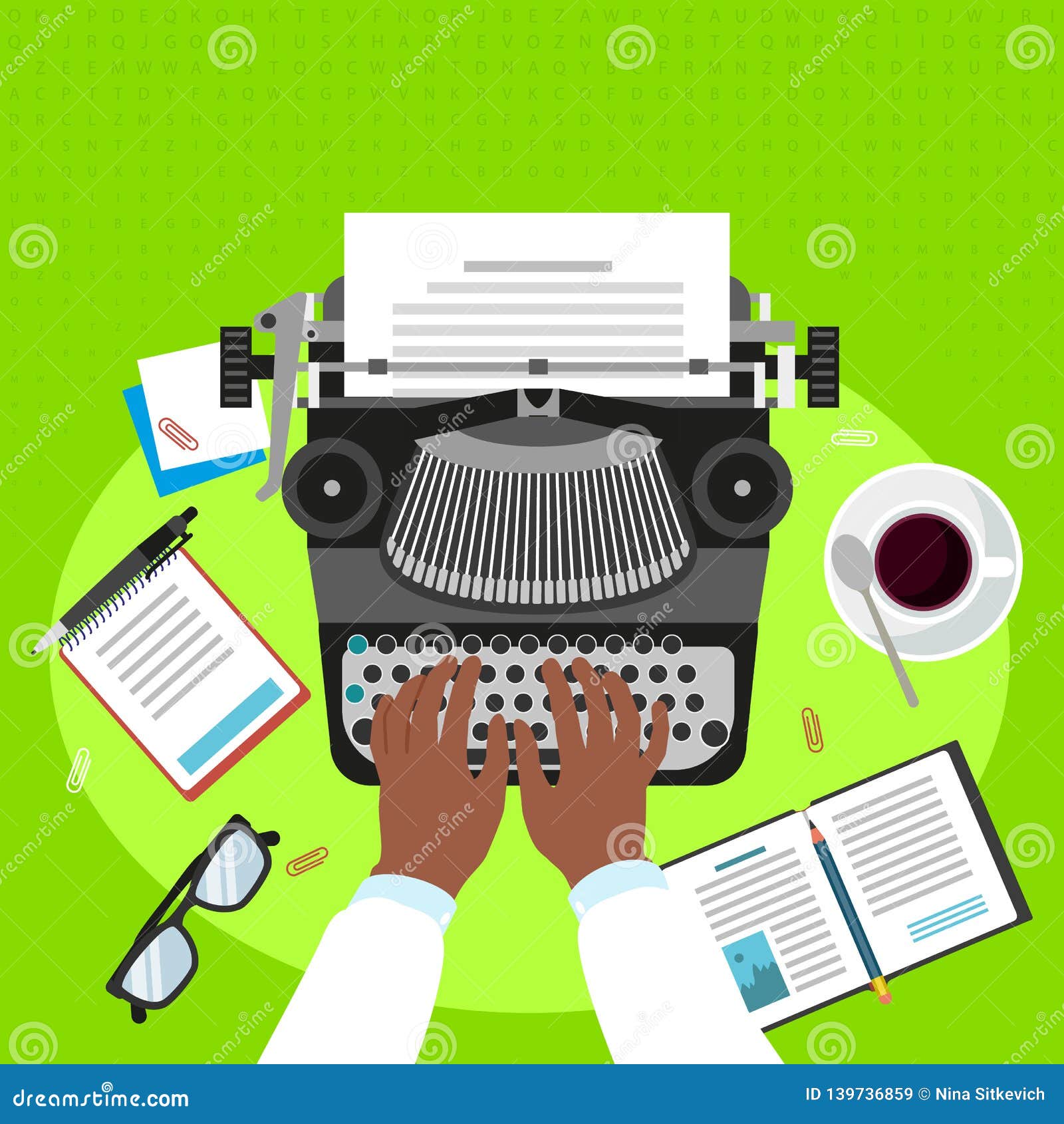 Man Work Typewriter Concept Background, Flat Style Stock Vector ...