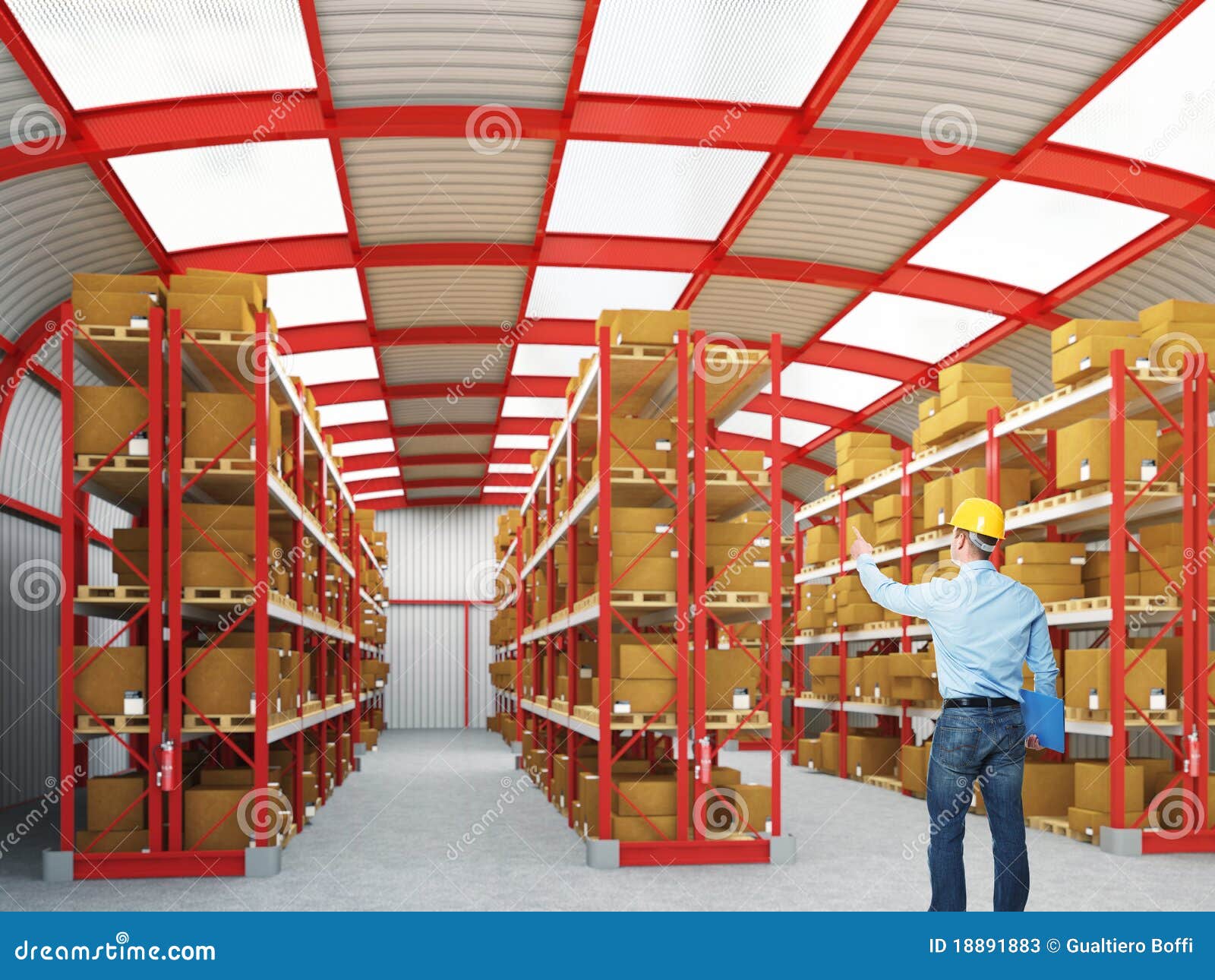 Man at work in warehouse stock image. Image of container - 18891883