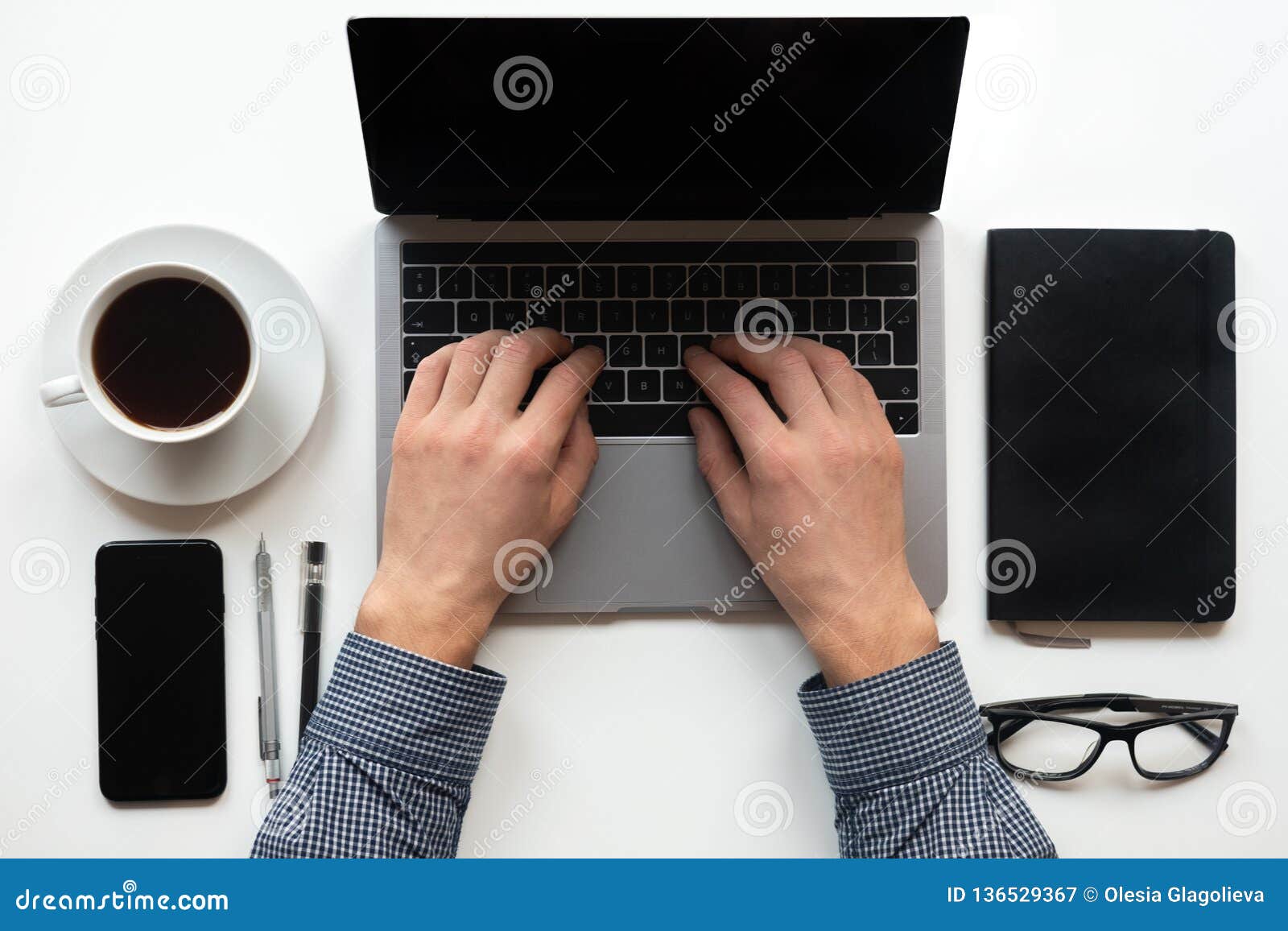 Man Work Working on Their Computers. the View from the Top Stock Image ...
