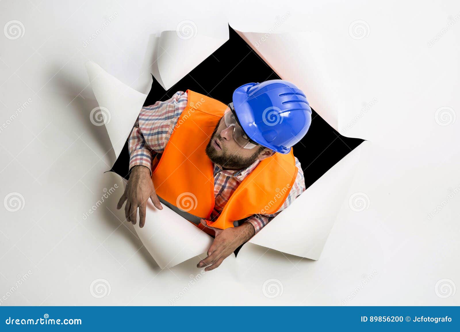 Man worker with big head stock photo. Image of occupation - 89856200