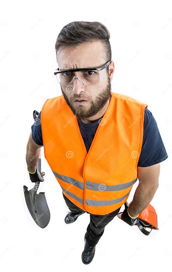 Man worker with big head stock image. Image of repairing - 89856165