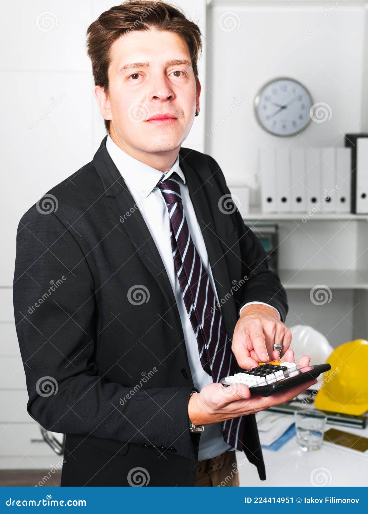 Man Worker Calculating in the Office Stock Image - Image of finger ...