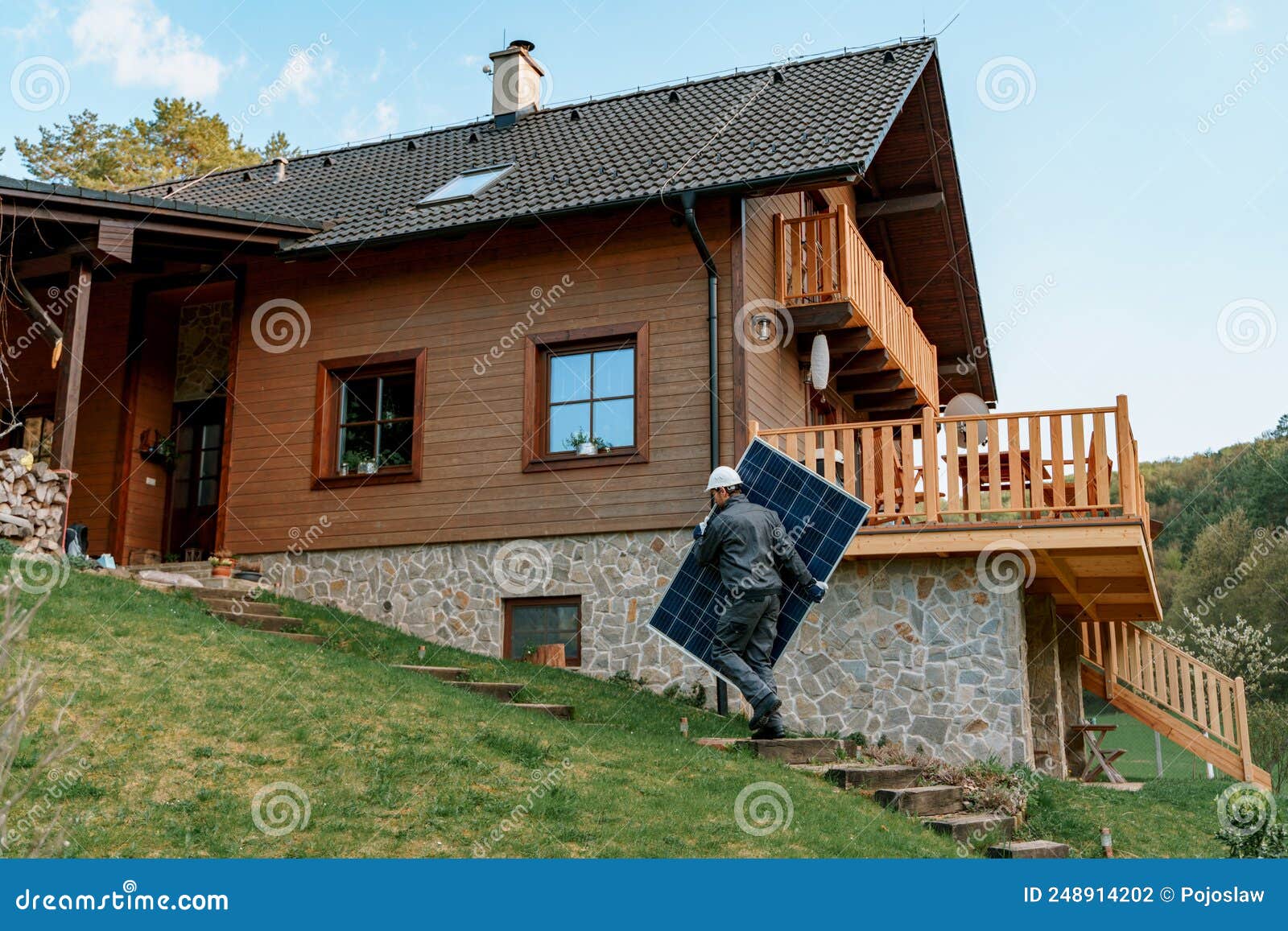 Man Worker Carrying Solar Panel for Installing Solar Modul System on ...