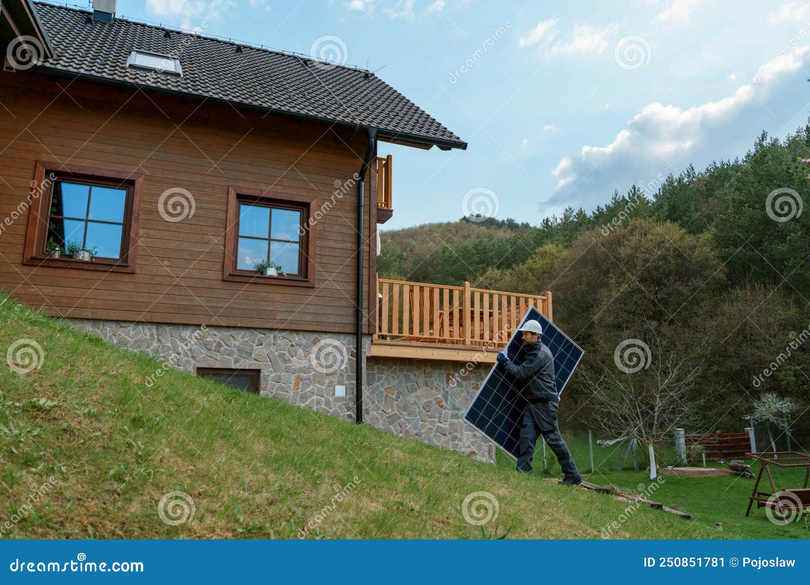 Man Worker Carrying Solar Panel for Installing Solar Modul System on ...