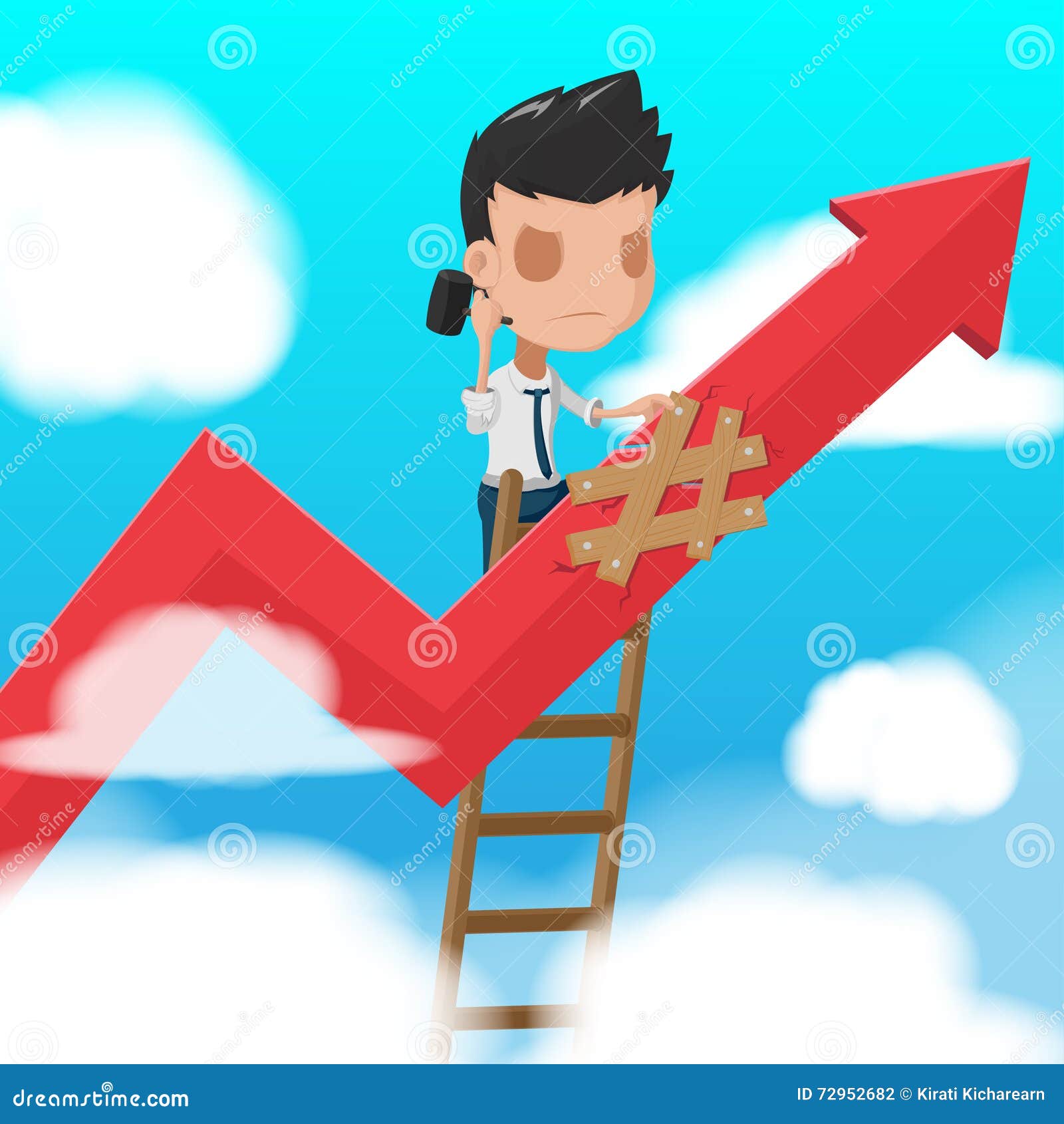 Man Worker Climbing Ladder Fixed Vector Stock Illustration ...