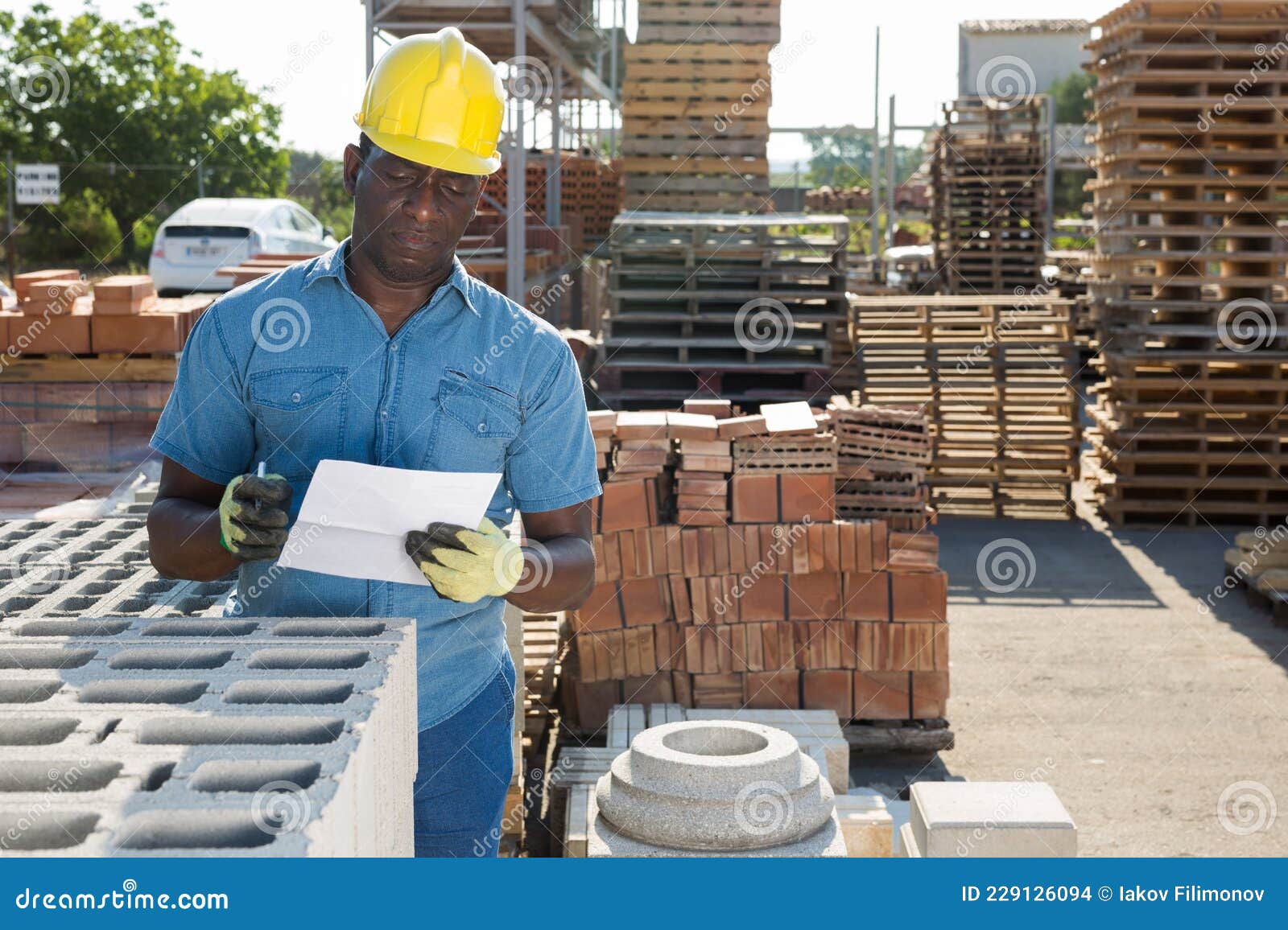 Man Worker Controlling Quantity of Bricks at Hardware Store Stock Photo ...