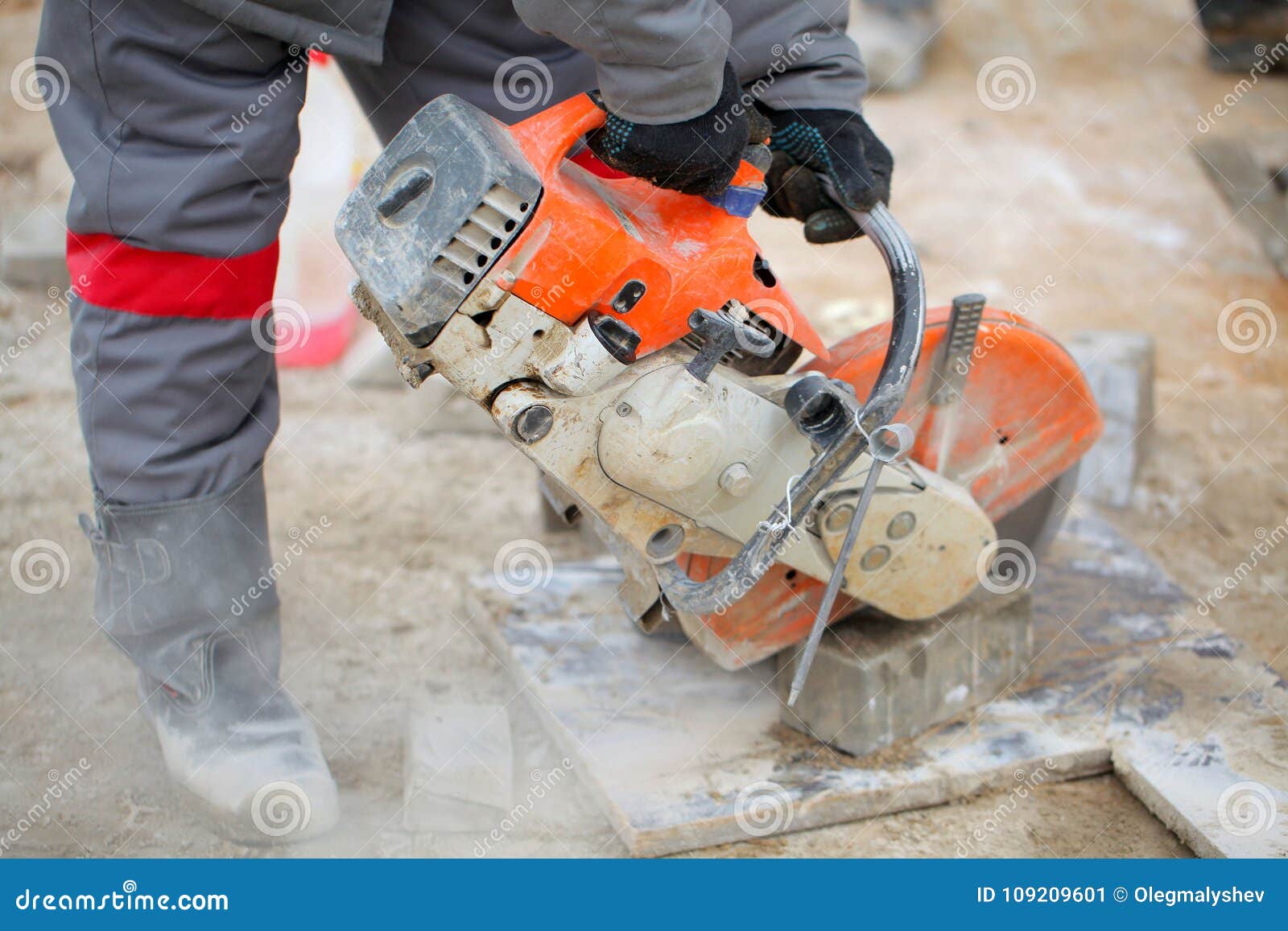 Man Worker Cutting Concrete Circular Tool Diamond Blade Stock Image ...