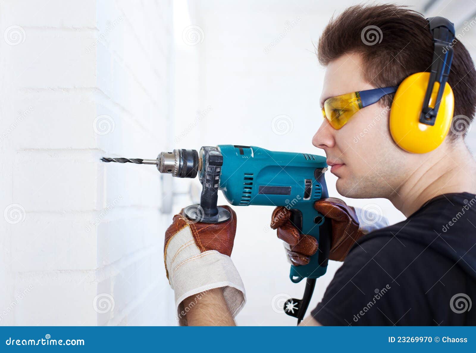 Man worker with drill stock photo. Image of portrait - 23269970