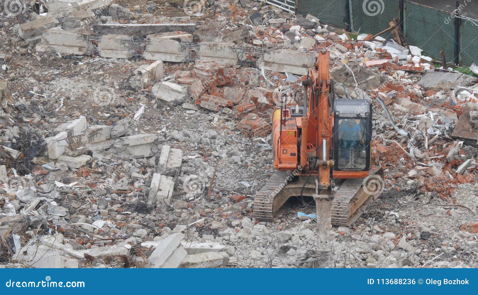 Man Worker on Excavator Works on Construction Garbage Dump. Stock ...