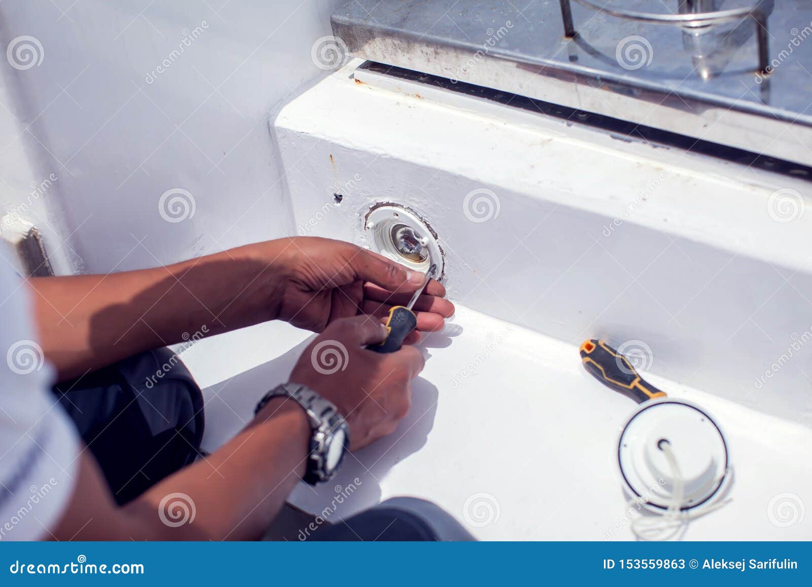 A Man Worker Fix Socket in the Wall Stock Image - Image of energy ...