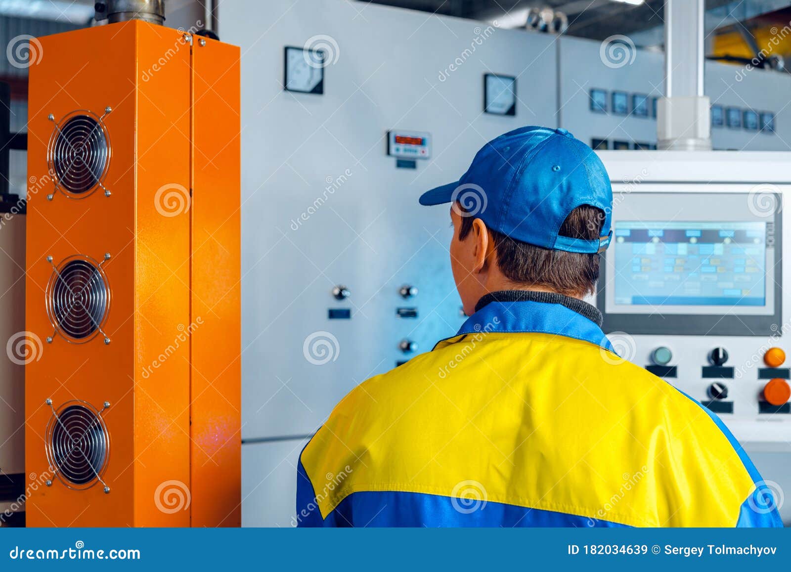 Man Worker in Manufacturing Plant at Cable Factory Machine Control ...