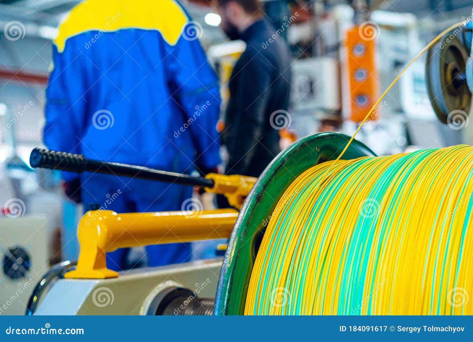 Man Worker in Manufacturing Plant at Cable Factory Machine Control ...