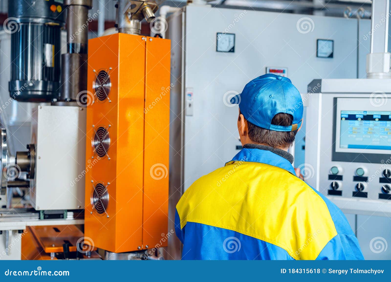 Man Worker in Manufacturing Plant at Cable Factory Machine Control ...