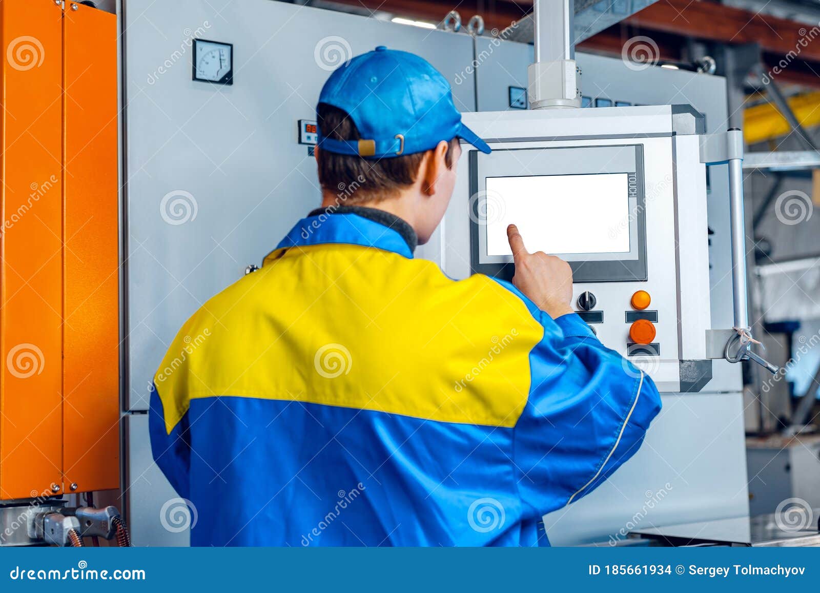 Man Worker in Manufacturing Plant at Cable Factory Machine Control ...