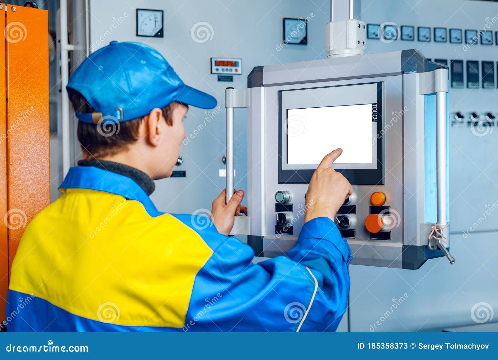 Man Worker in Manufacturing Plant at Cable Factory Machine Control ...