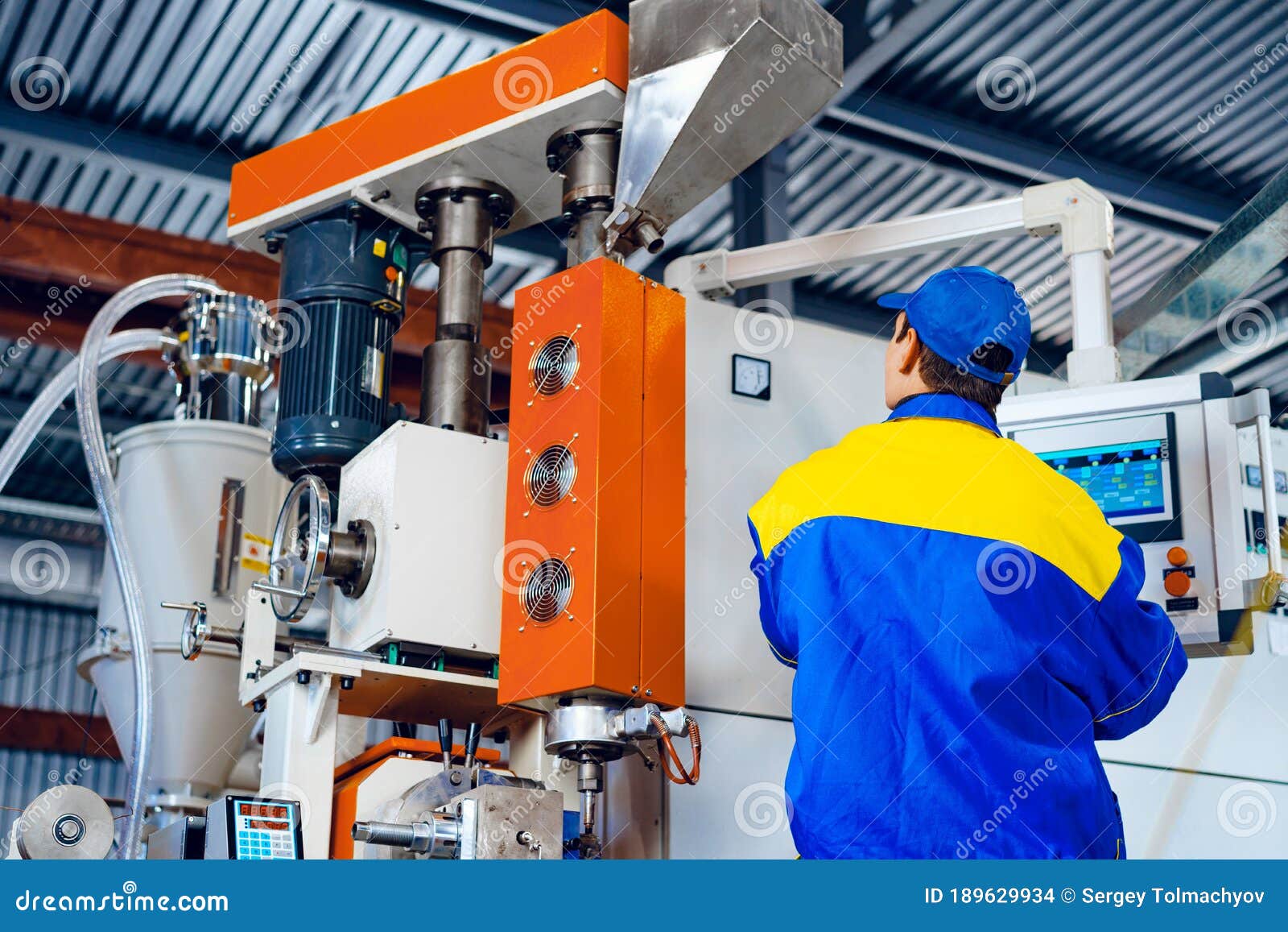 Man Worker in Manufacturing Plant at Cable Factory Machine Control ...