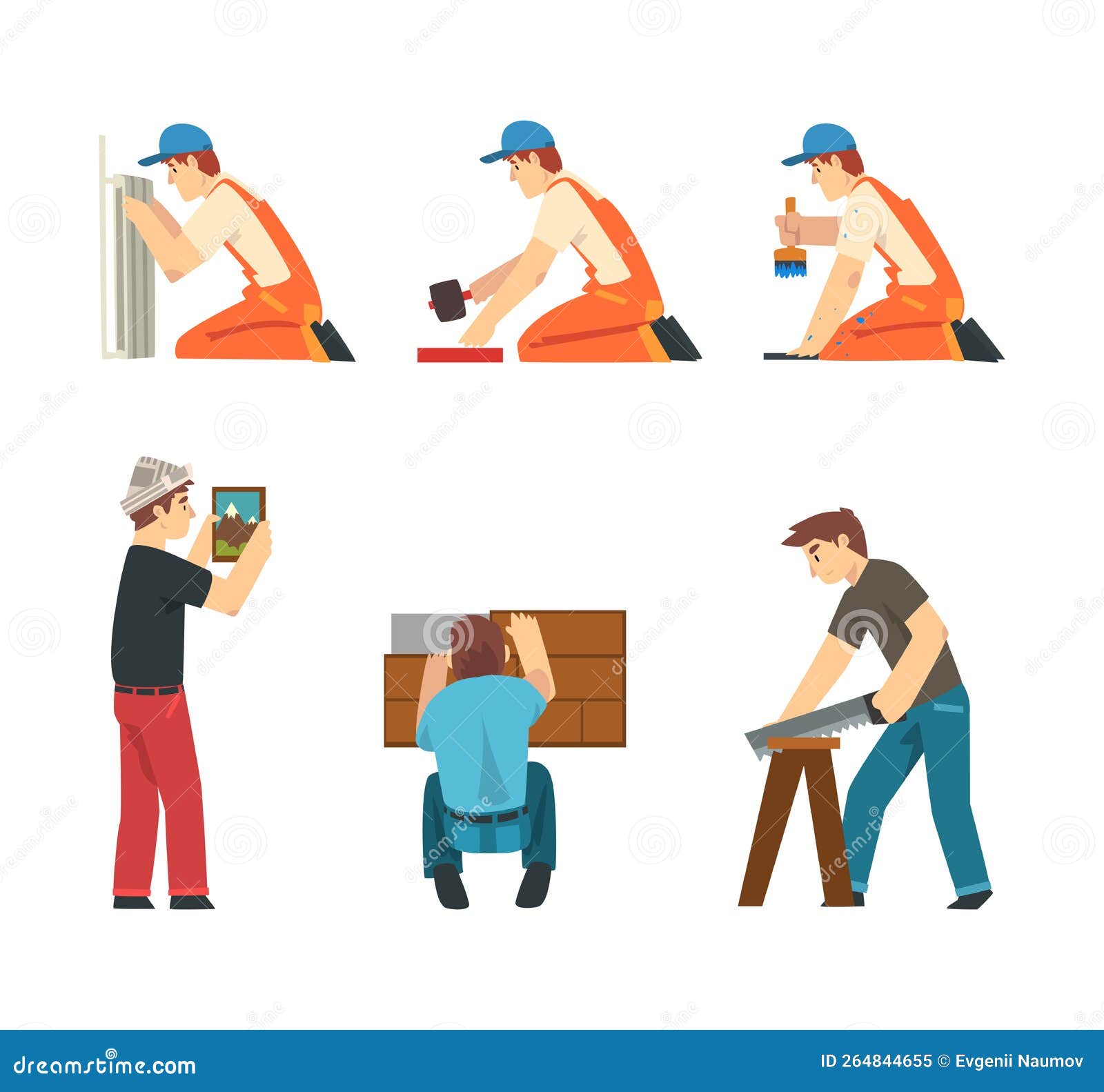 Man Worker in Overall Doing Maintenance Work Vector Set Stock Vector ...