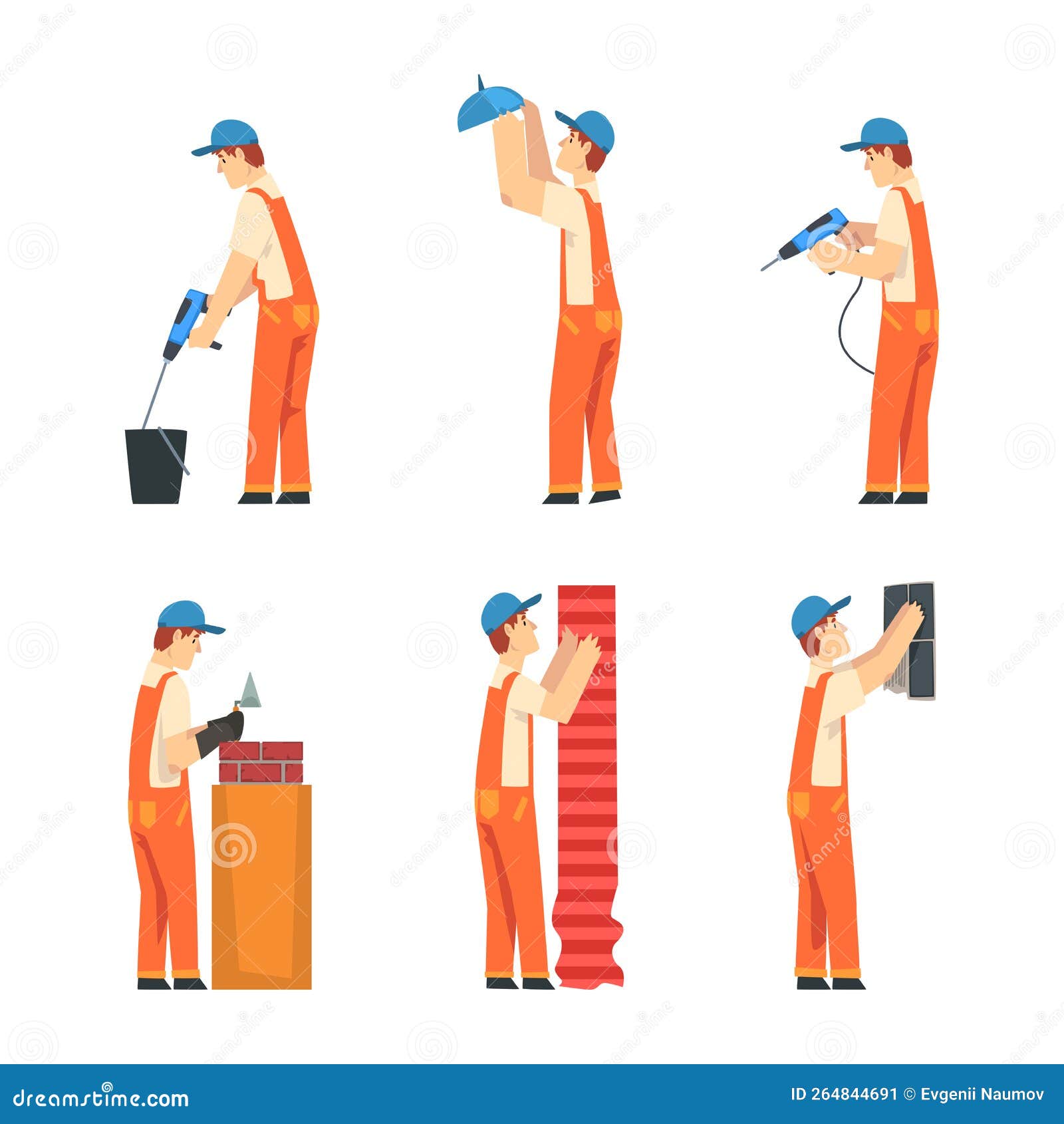 Man Worker in Overall Doing Maintenance Work Vector Set Stock Vector ...
