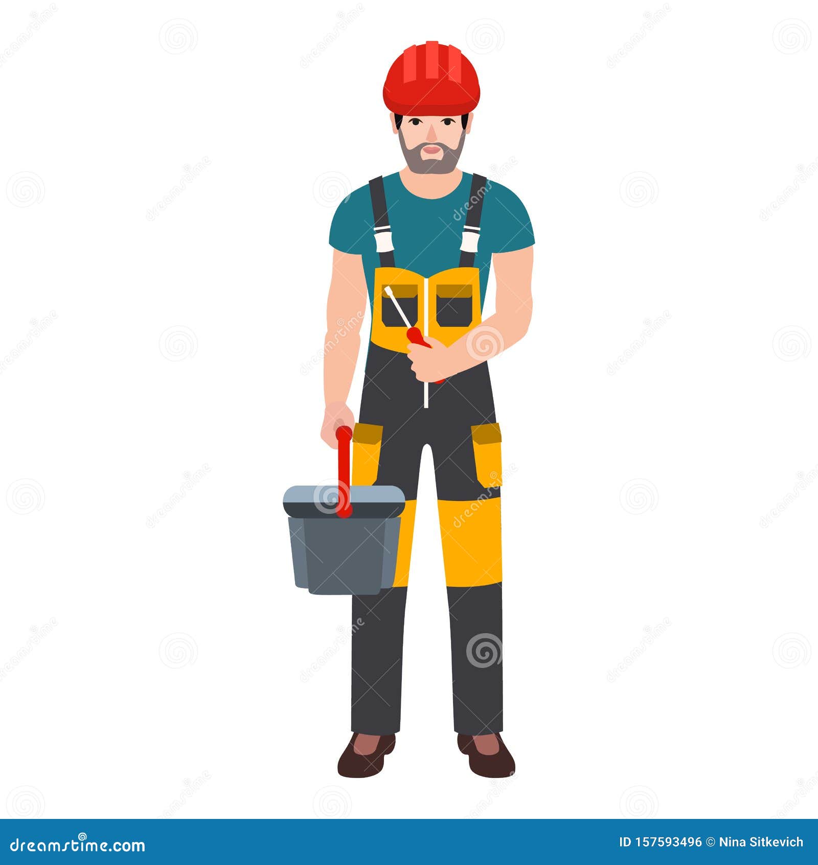 Man Worker Take Tool Box Icon, Flat Style Stock Vector - Illustration ...