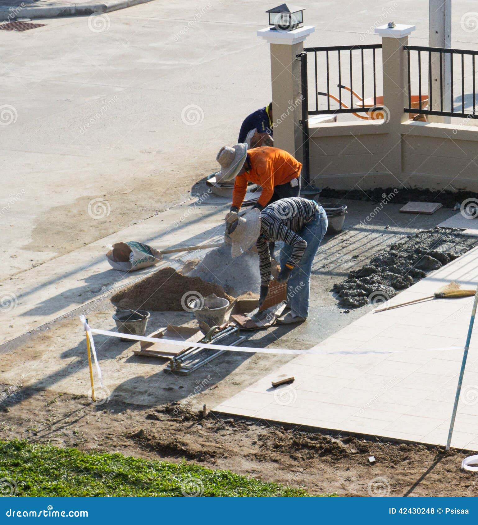 Man Worker Tiling Ceramic Floor Stock Photo - Image of renovating ...