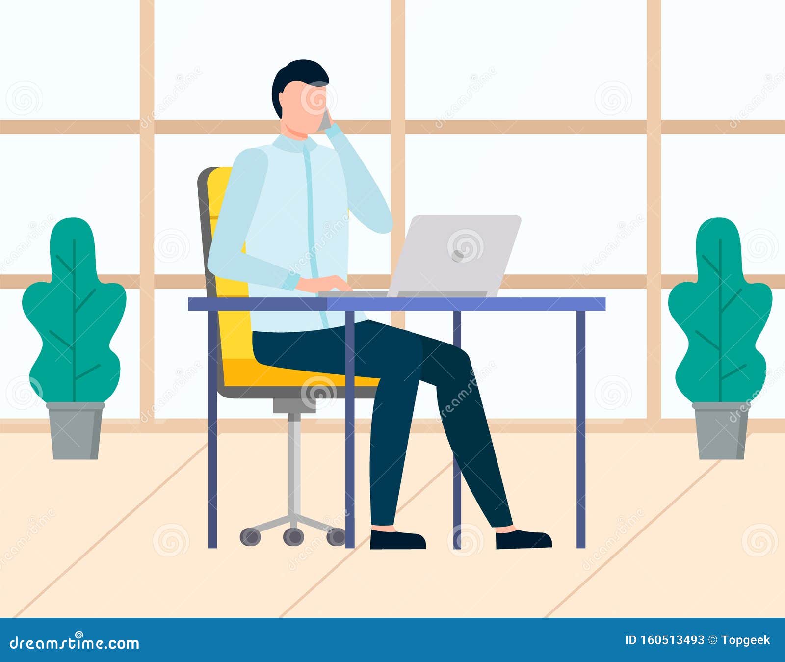 Manager Working with Laptop, Workplace Vector Stock Vector ...