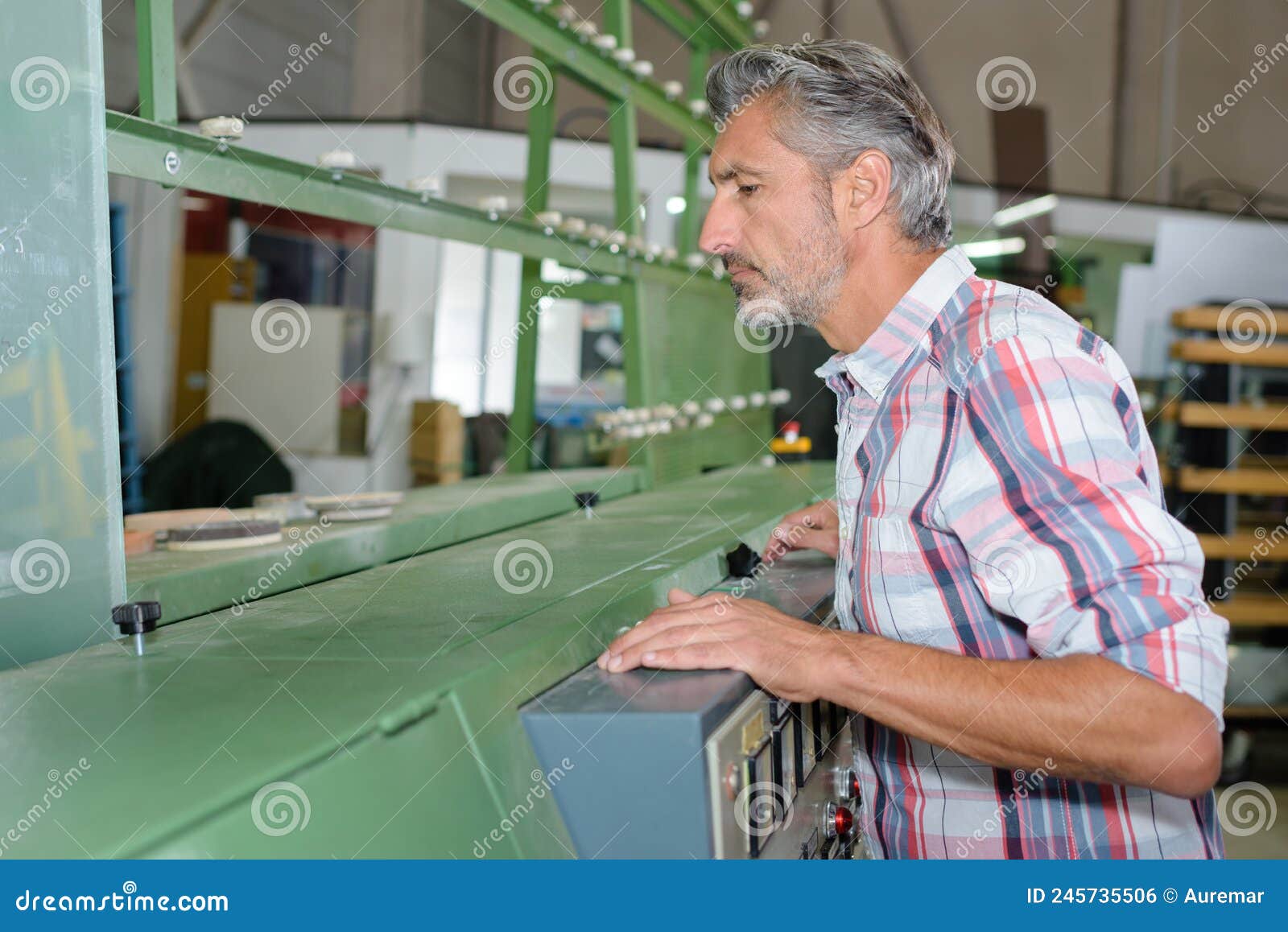 Man Worker Using Machine at Lumbermill Factory Stock Photo - Image of ...