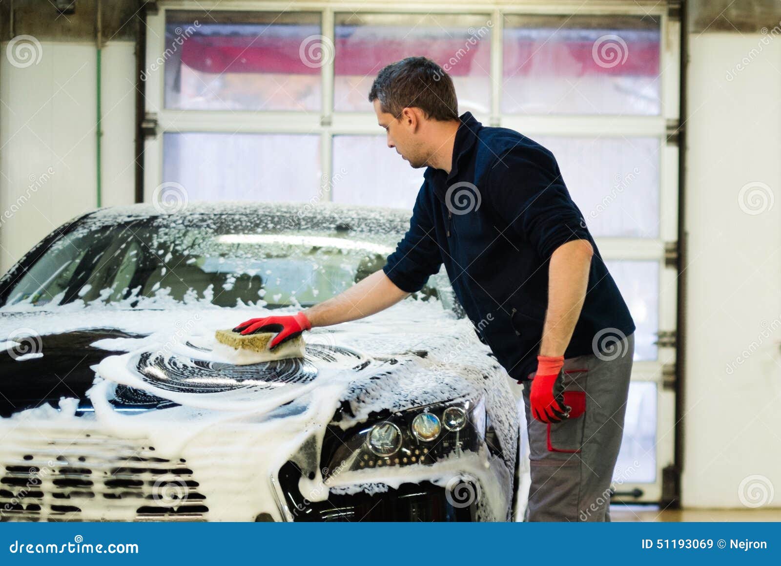 Man Worker Washing Luxury Car Stock Image - Image of equipment ...