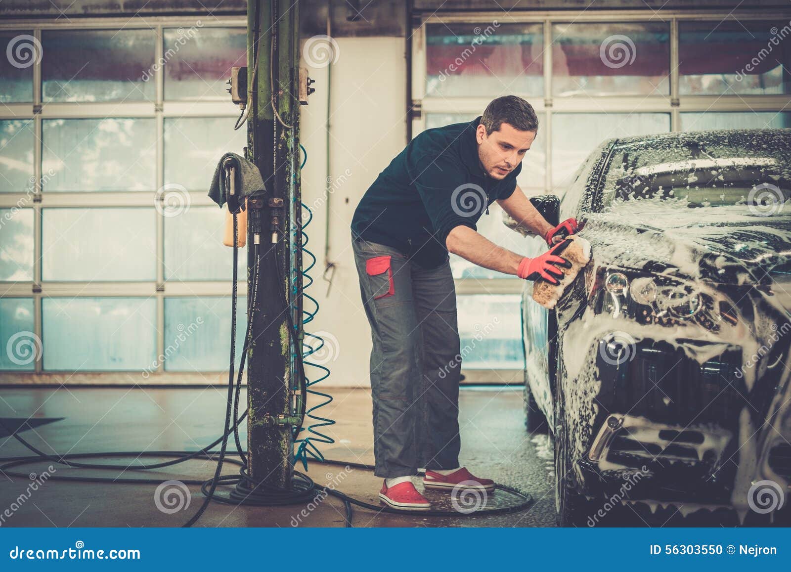 Man Worker Washing Luxury Car Stock Photo - Image of exterior, spraying ...