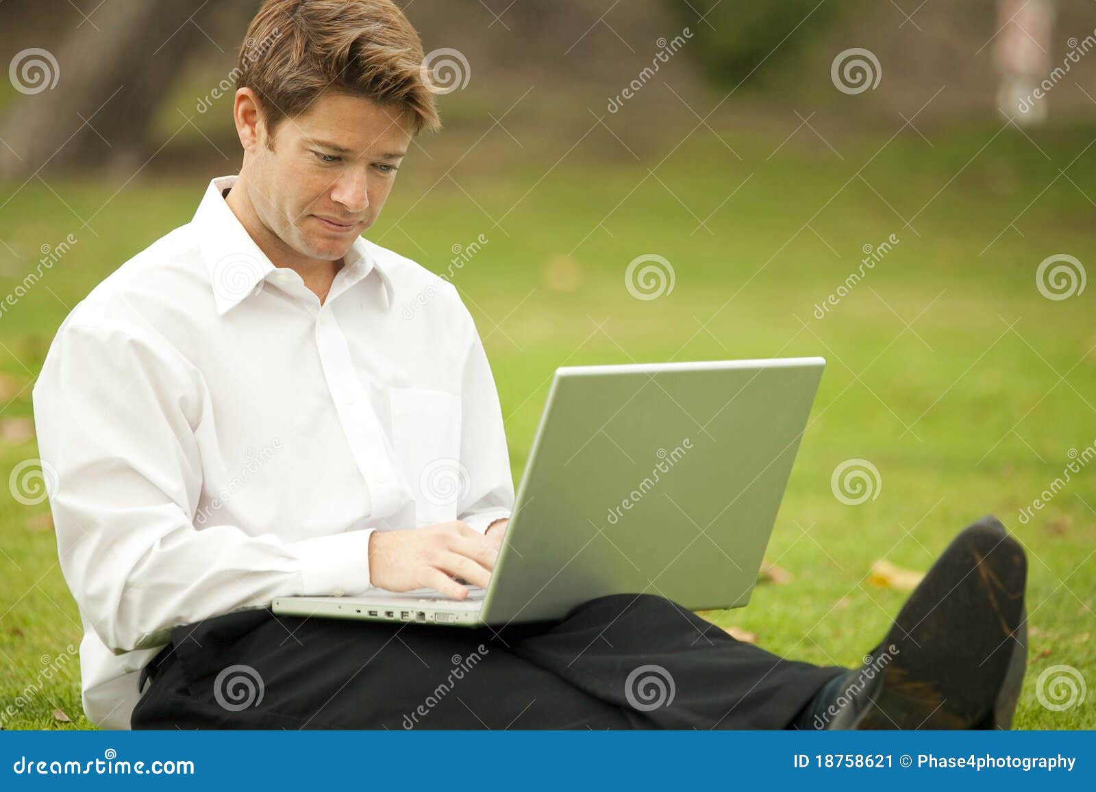 Man working stock image. Image of outdoors, computer - 18758621