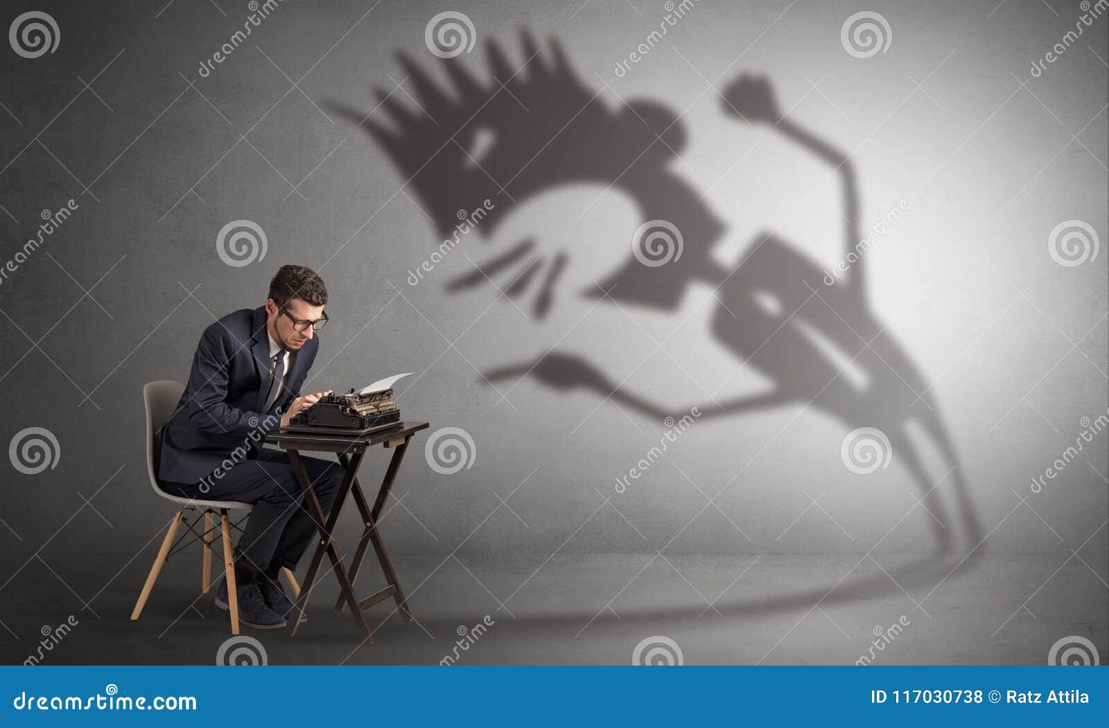 Man Working and he is Afraid of a Yelling Shadow Stock Photo - Image of ...