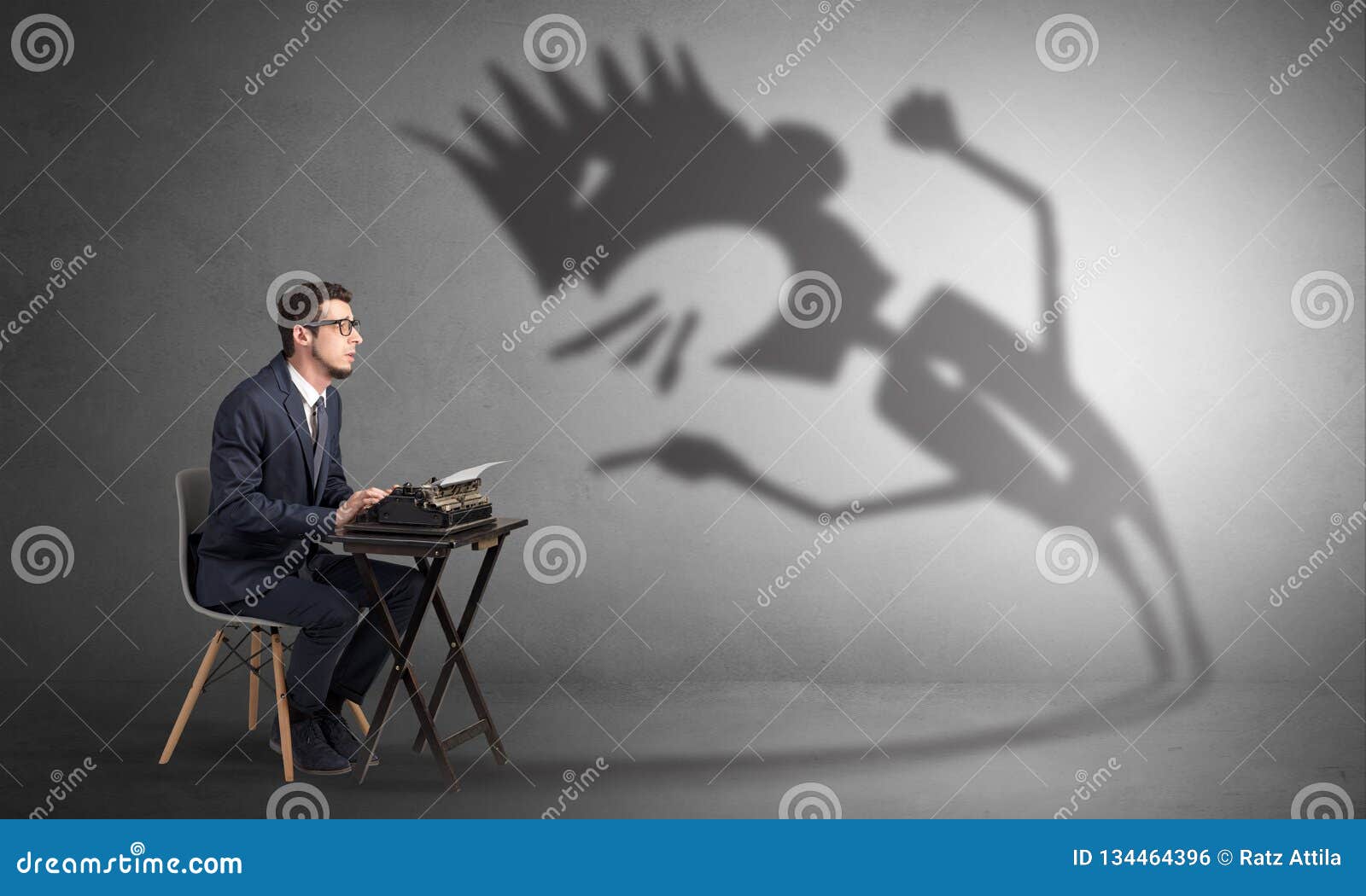 Man Working and he is Afraid of a Yelling Shadow Stock Photo - Image of ...