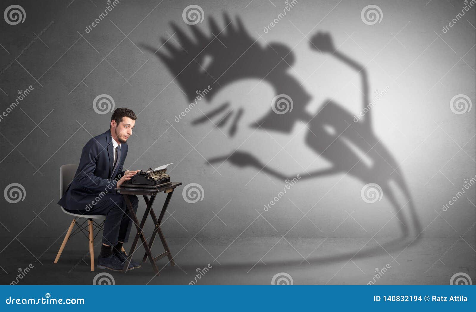 Man Working and he is Afraid of a Yelling Shadow Stock Photo - Image of ...