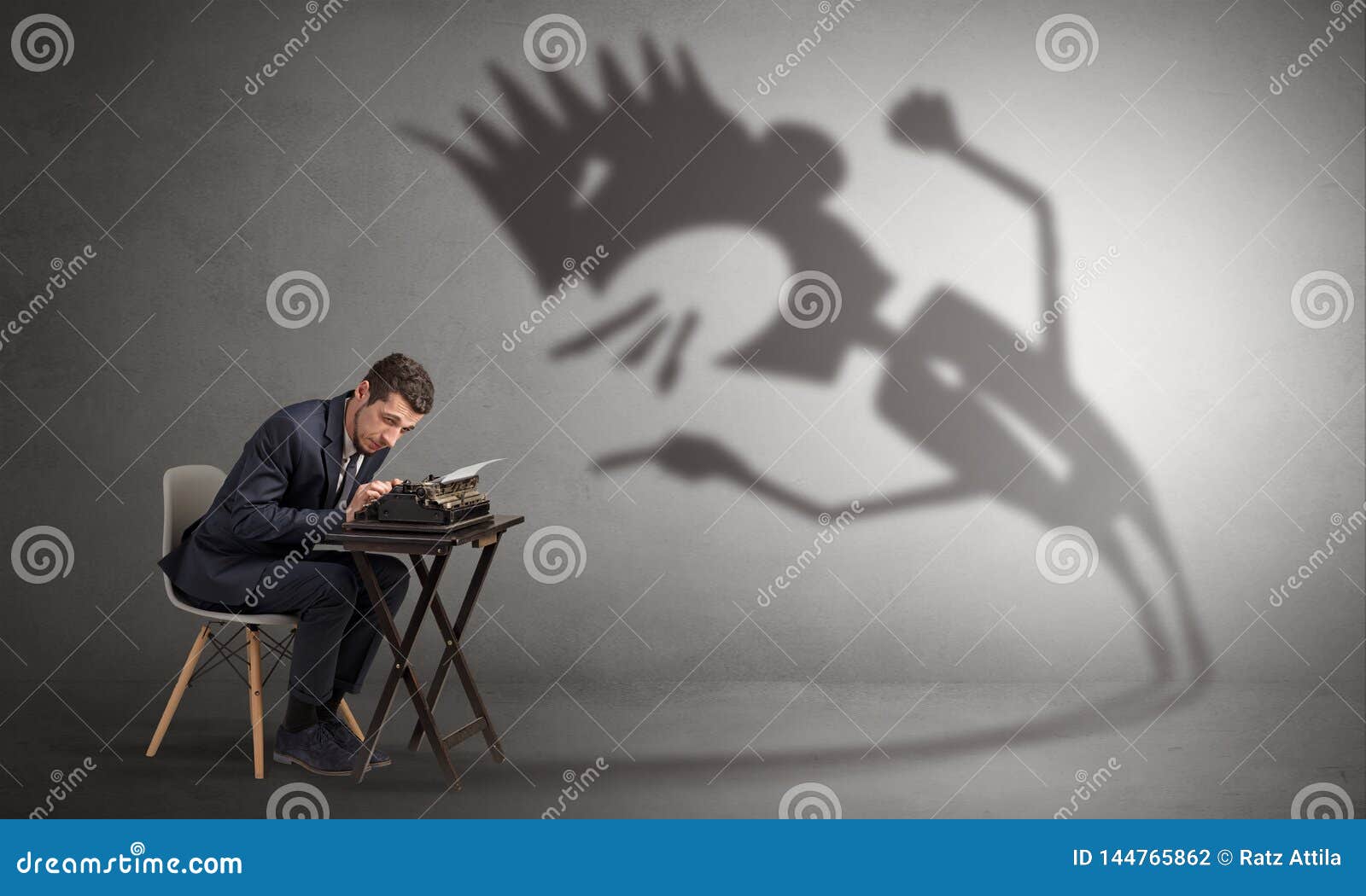 Man Working and he is Afraid of a Yelling Shadow Stock Photo - Image of ...