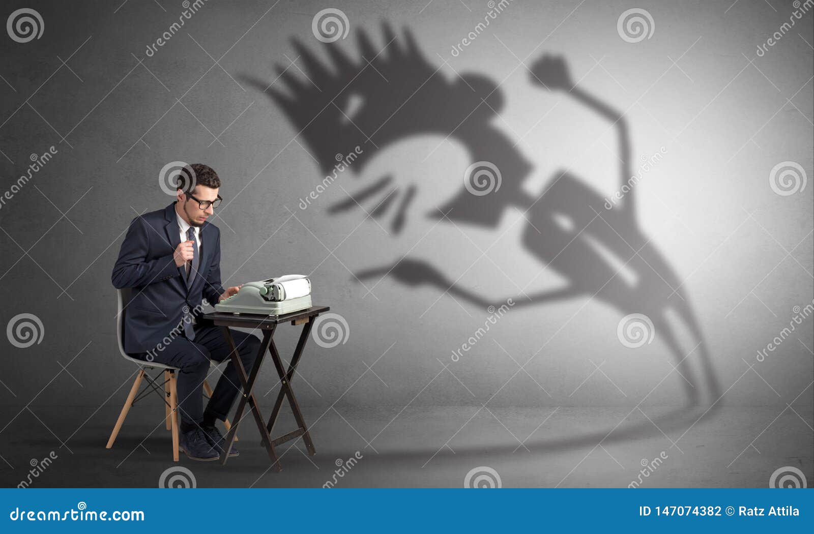 Man Working and he is Afraid of a Yelling Shadow Stock Photo - Image of ...