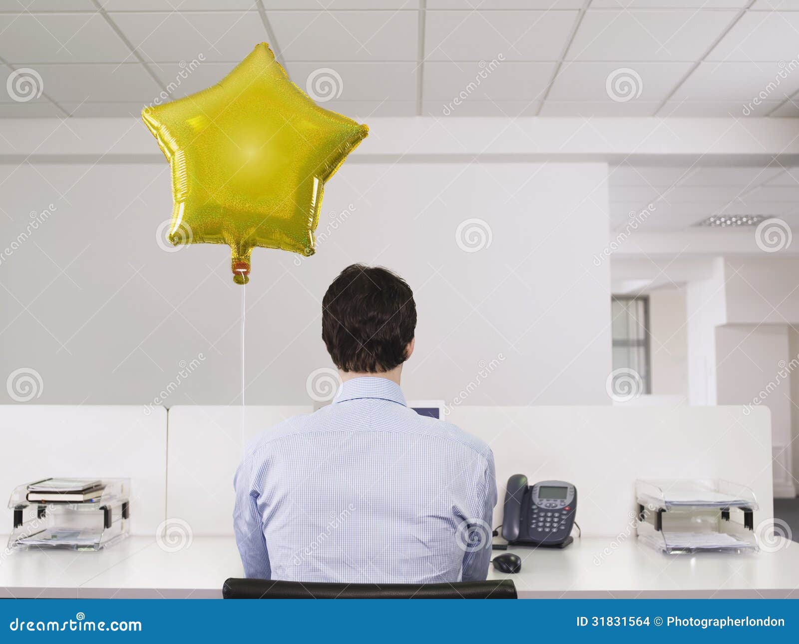 Man Working Alone beside Balloon in Office Stock Photo - Image of alone ...